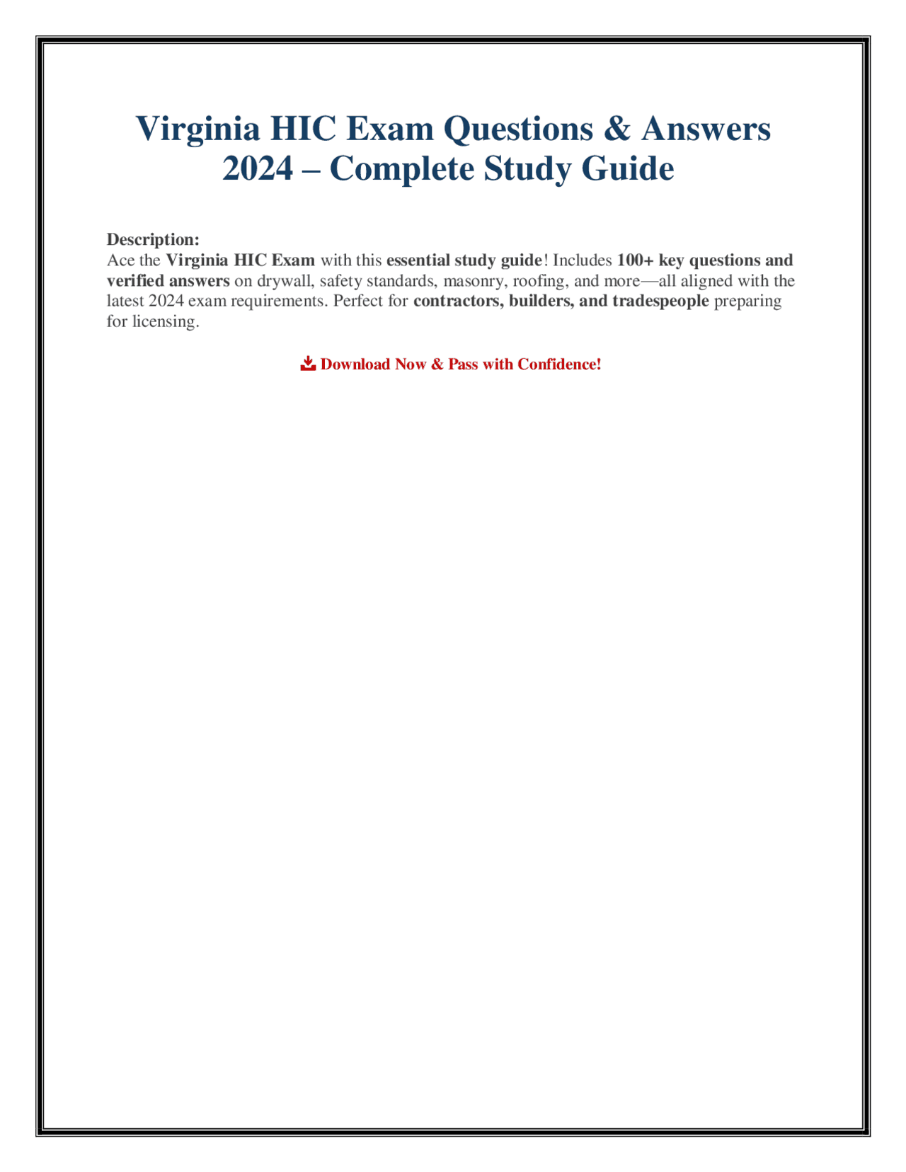 Virginia HIC Exam Questions and Answers 2024/2025 – Complete Study ...