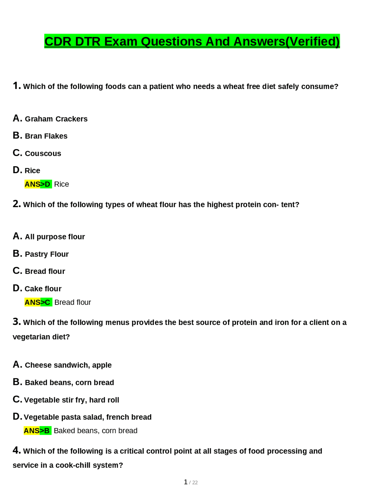 CDR DTR Practice Exam tested questions with revised correct answers ...