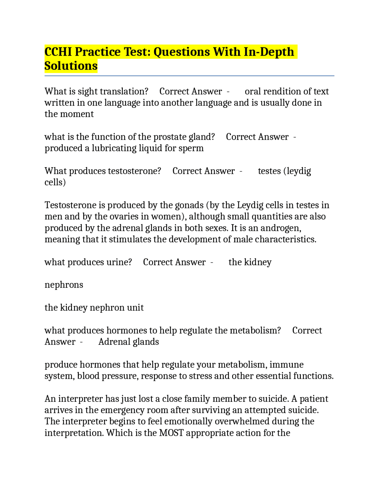 CCHI Practice Test: Questions With In-Depth Solutions | Exams Nursing ...