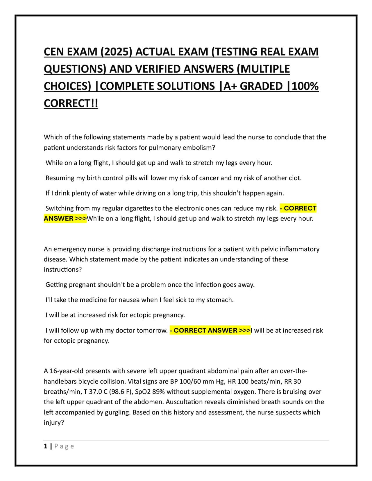 CEN EXAM (2025) ACTUAL EXAM (TESTING REAL EXAM QUESTIONS) AND VERIFIED ...