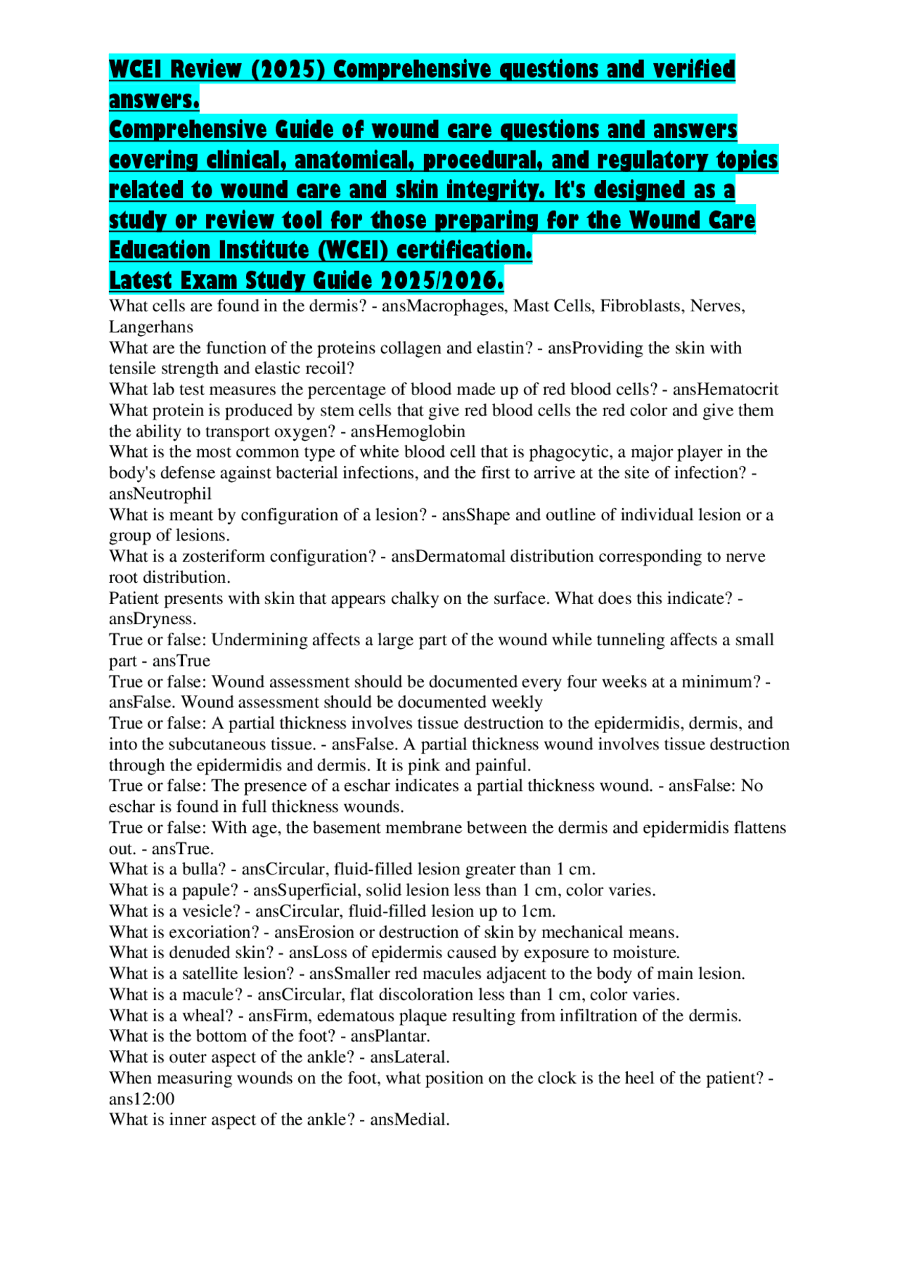 WCEI Review (2025) Comprehensive questions and verified answers ...