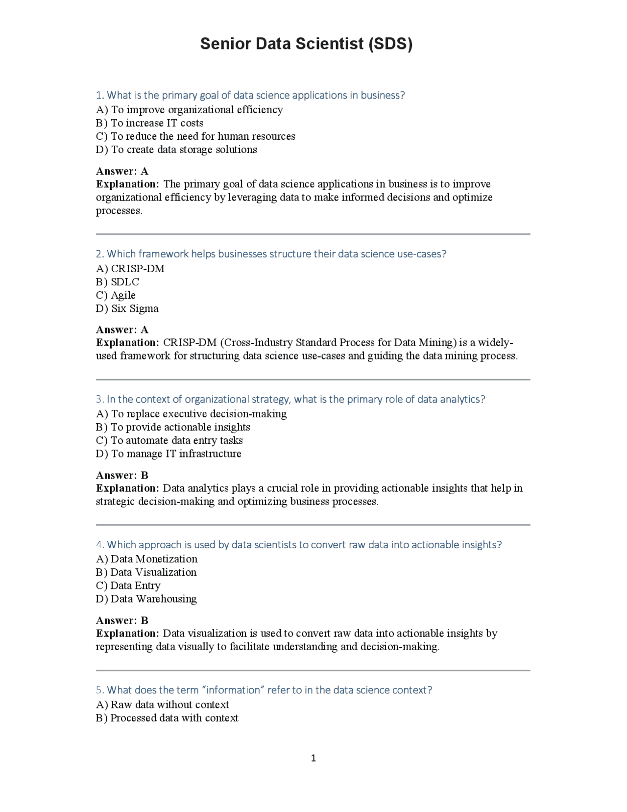 Data Science and Business Analytics: Multiple Choice Questions | Exams ...