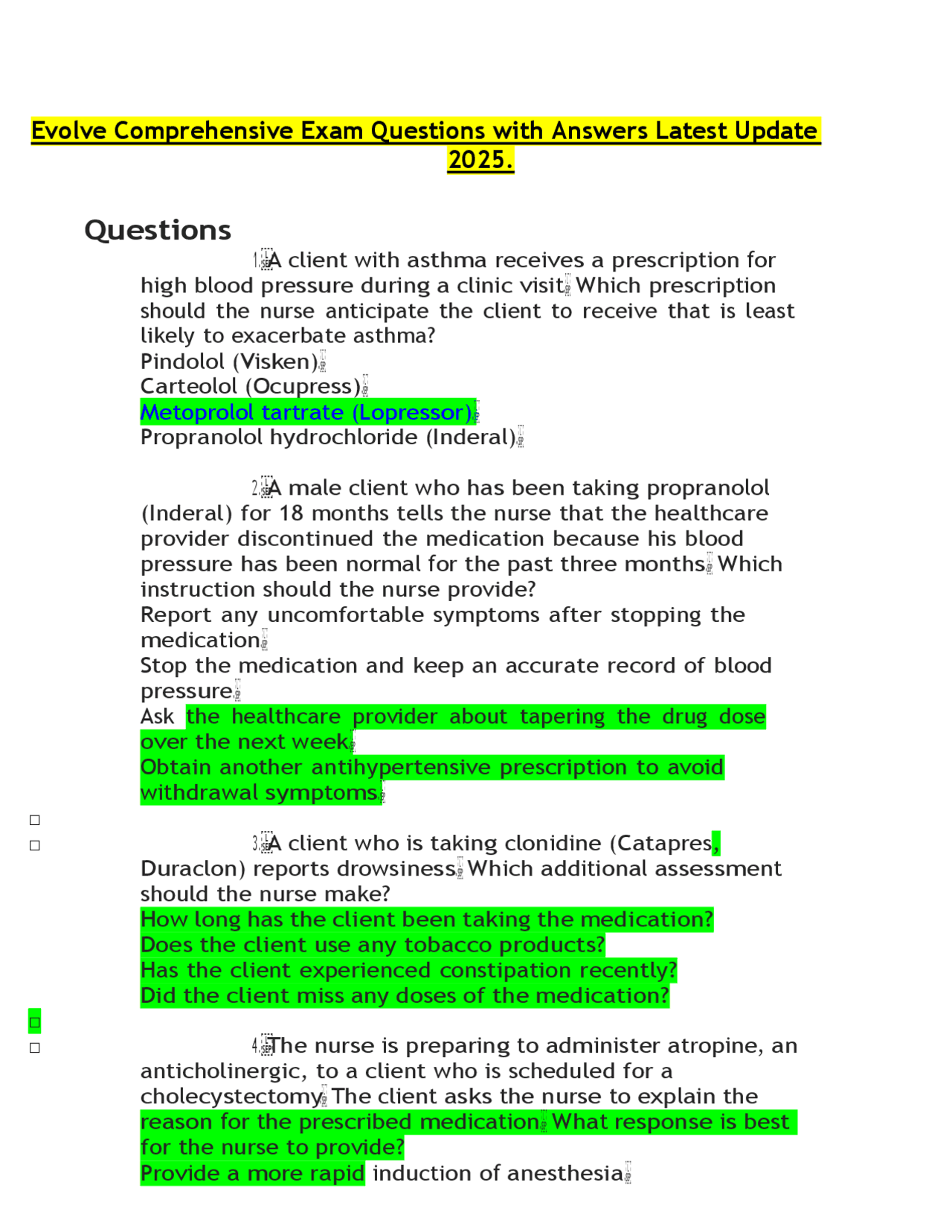 Evolve Comprehensive Exam Questions with Answers Latest Update 2025 ...