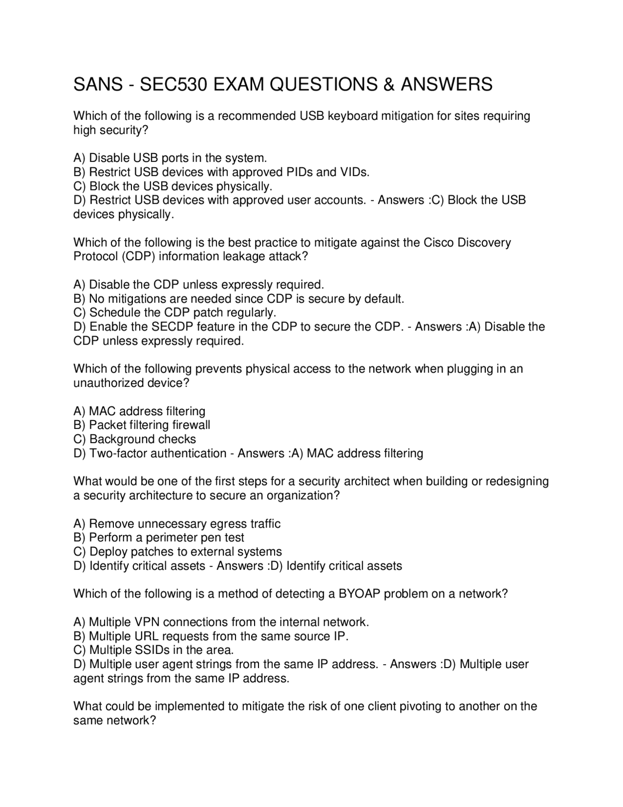SANS - SEC530 EXAM QUESTIONS & ANSWERS | Exams Social Sciences | Docsity