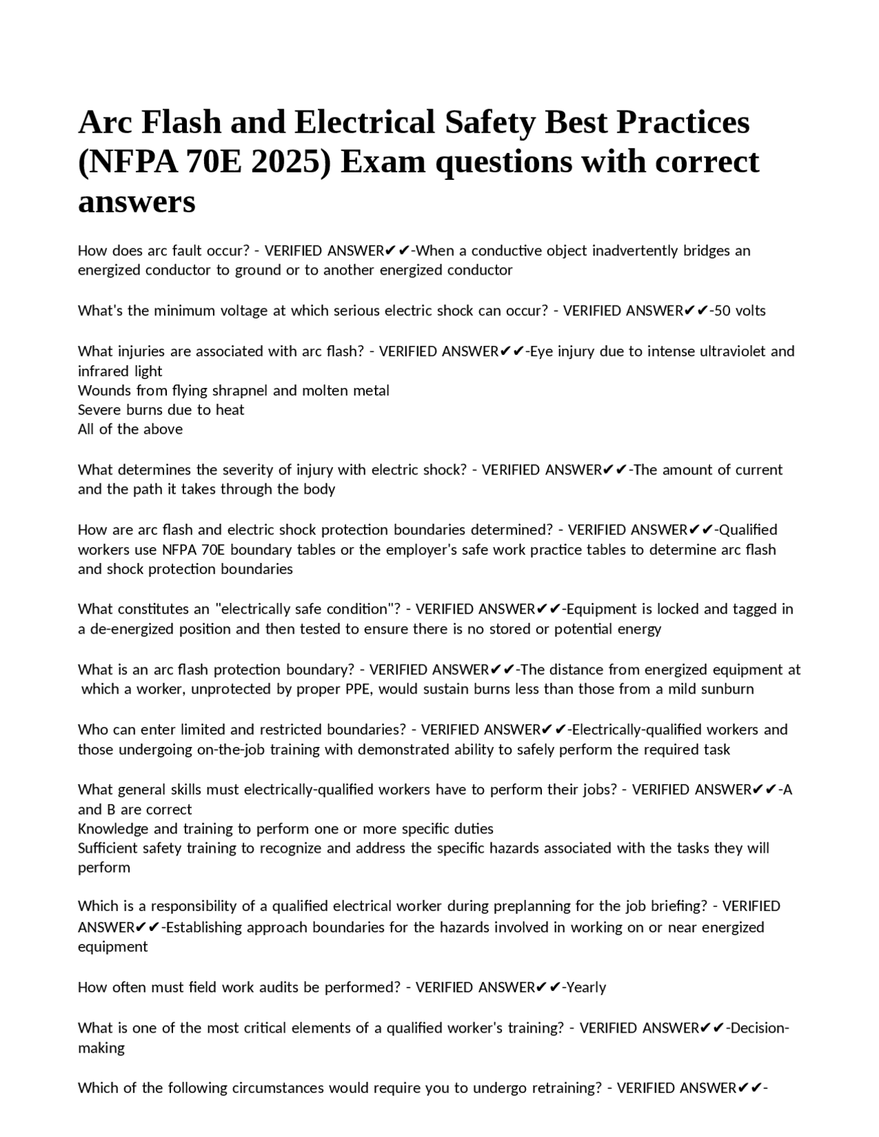 Arc Flash and Electrical Safety Exam Questions (NFPA 70E 2025) | Exams ...