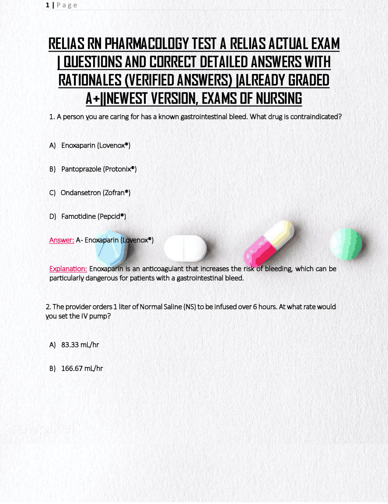 RELIAS RN PHARMACOLOGY TEST A RELIAS ACTUAL EXAM | QUESTIONS AND ...