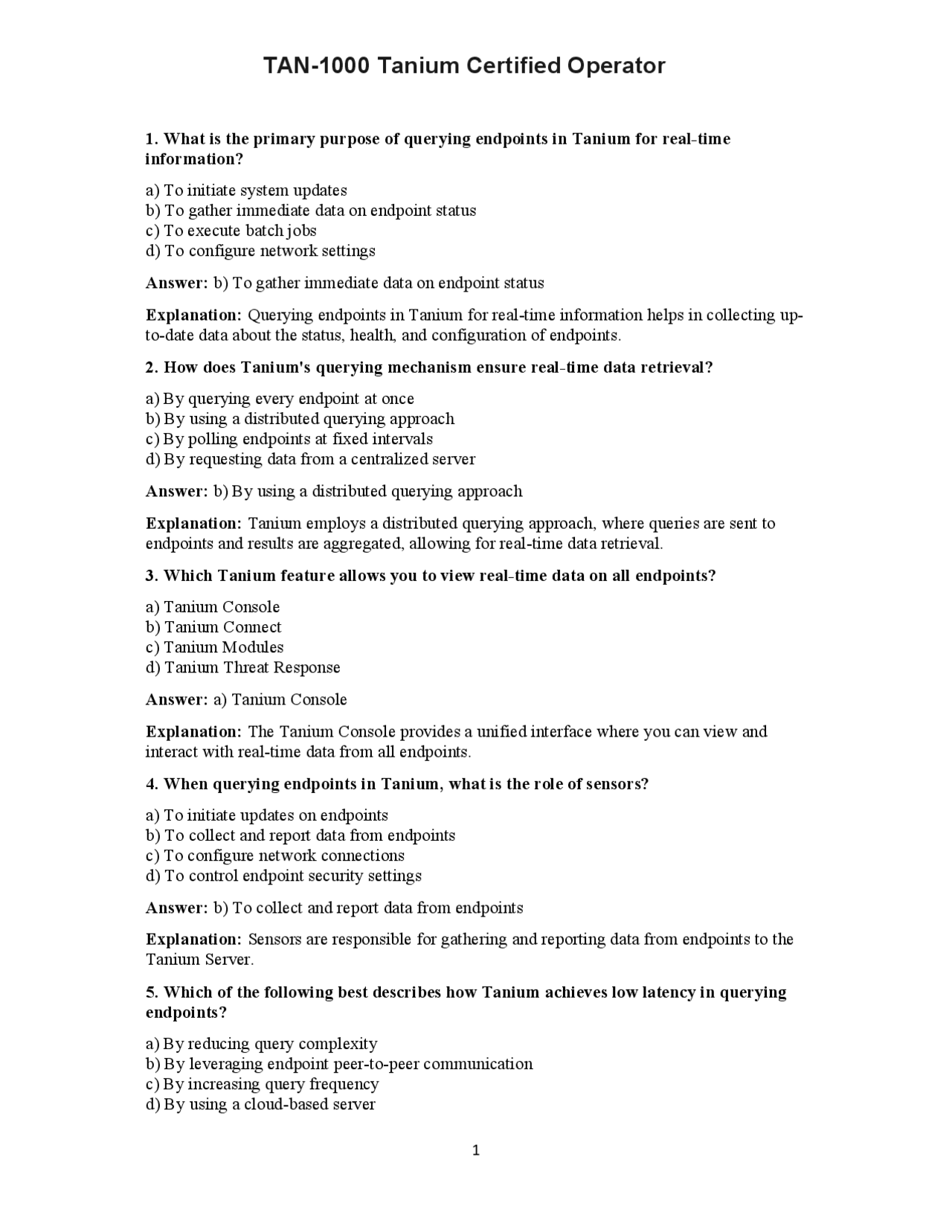 TAN-1000 Tanium Certified Operator | Exams Technology | Docsity