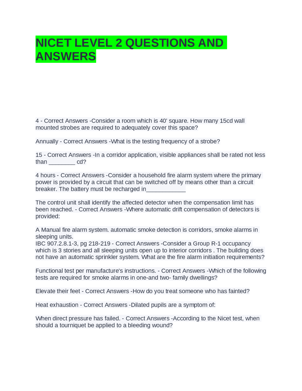 NICET Level 2 Fire Alarm System Exam Questions and Answers | Exams ...