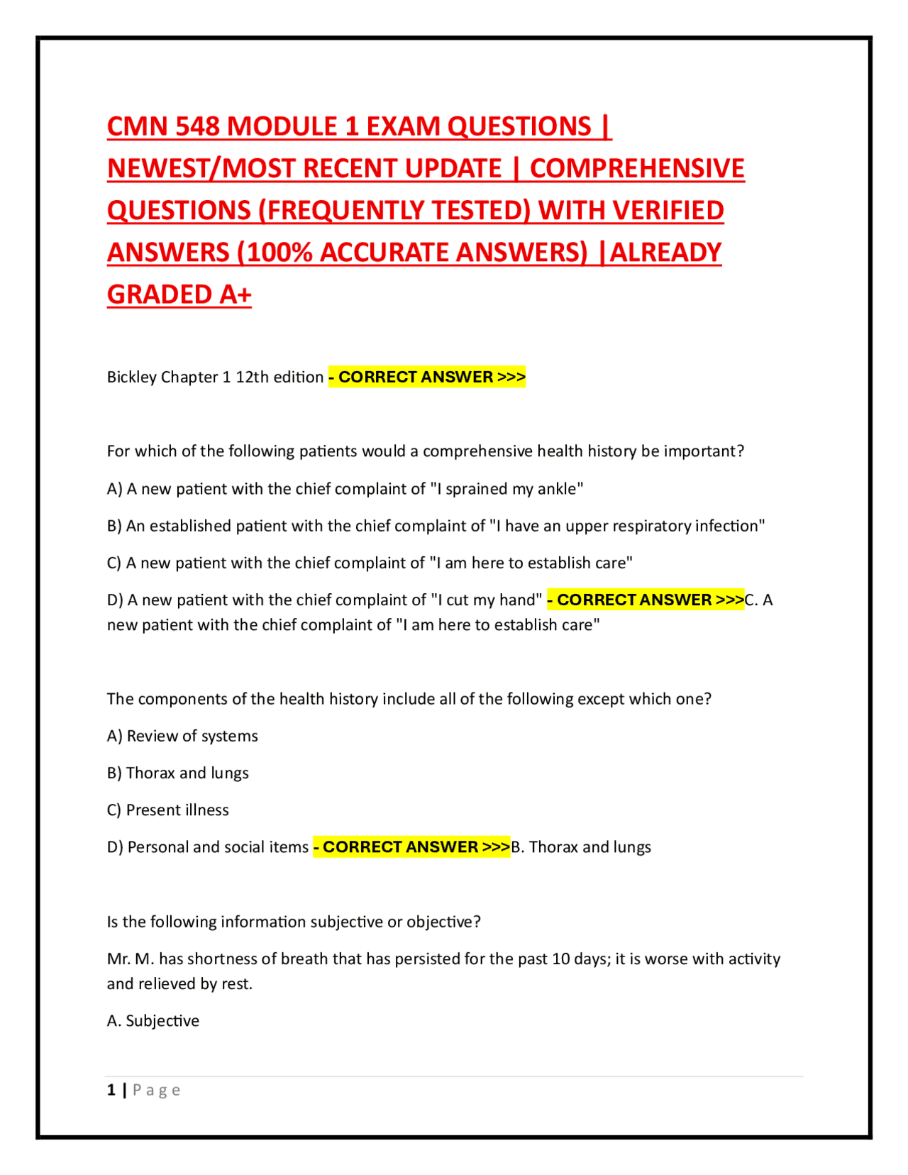 CMN 548 MODULE 1 EXAM QUESTIONS | NEWEST/MOST RECENT UPDATED ATUAL EXAM ...