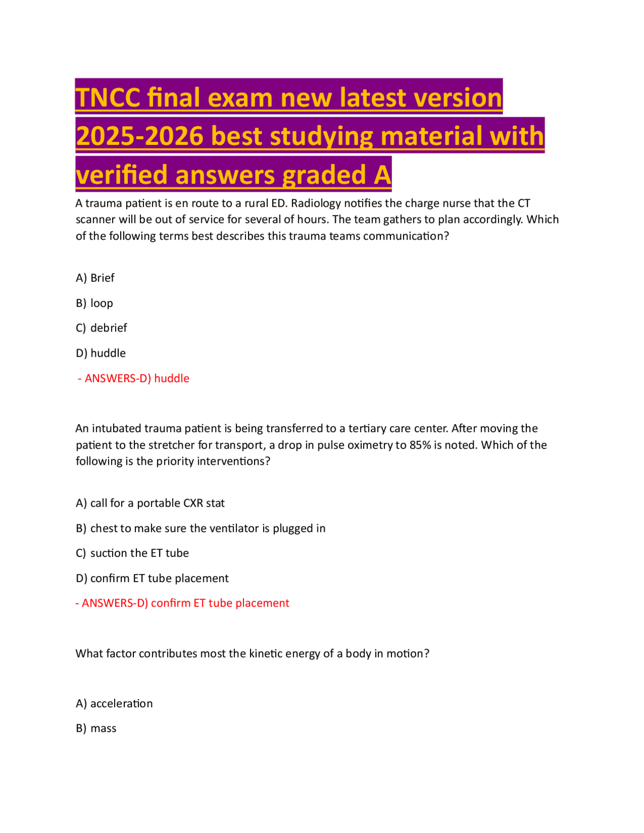 TNCC final exam new latest version 2025-2026 best studying material ...