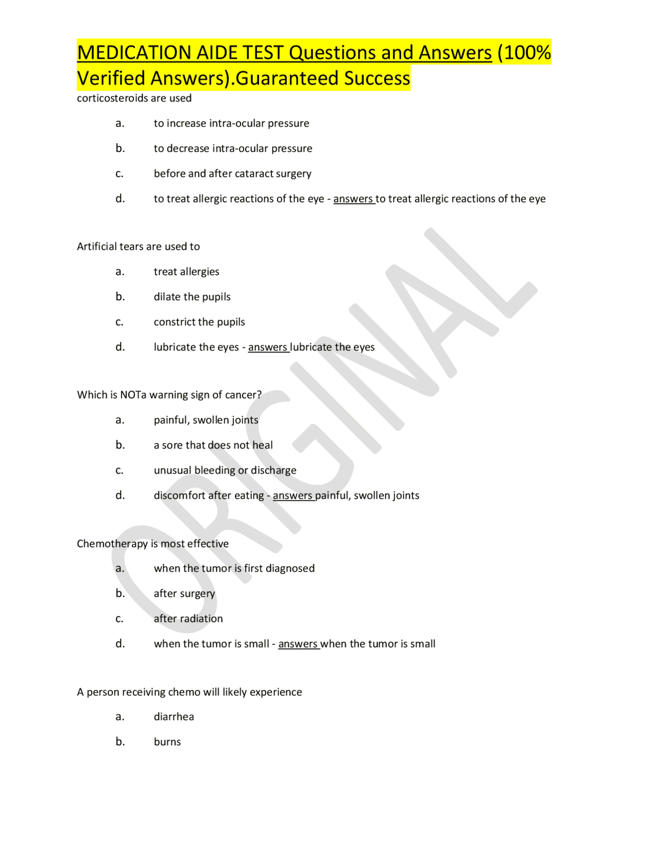 Medication Aide Test: Questions and Answers for Exam Preparation ...