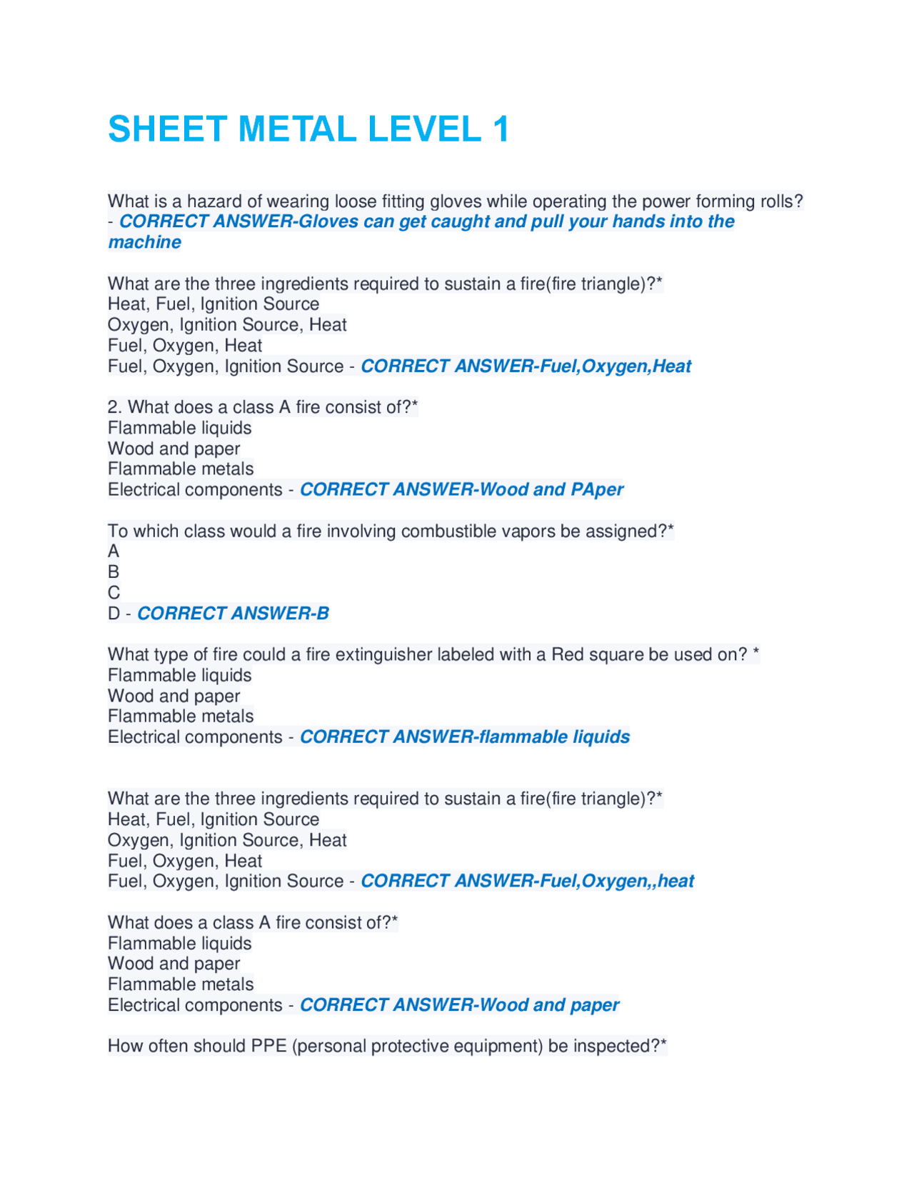 SHEET METAL LEVEL 1 QUESTIONS WITH 100% CORRECT ANSWERS. | Exams ...