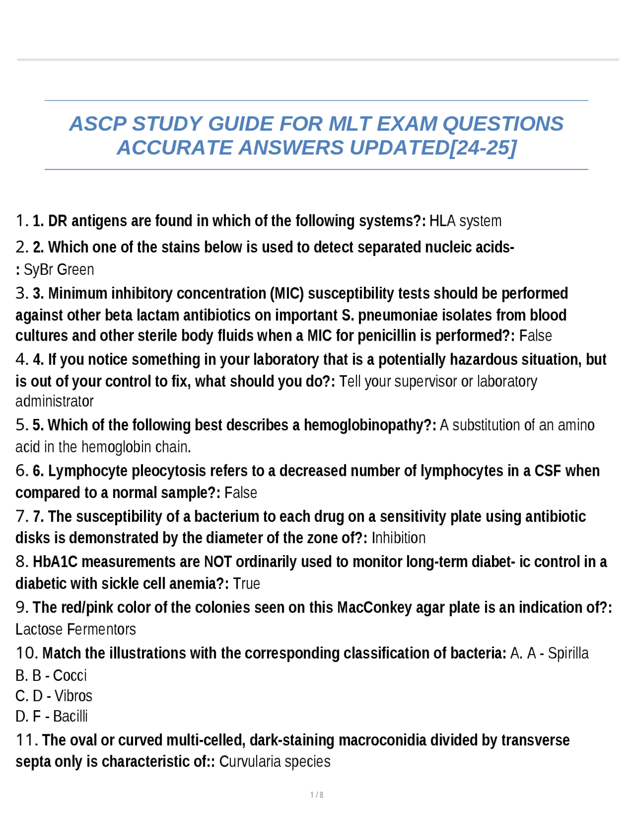 ASCP MLT Exam Study Guide: Questions and Answers for Medical Lab ...