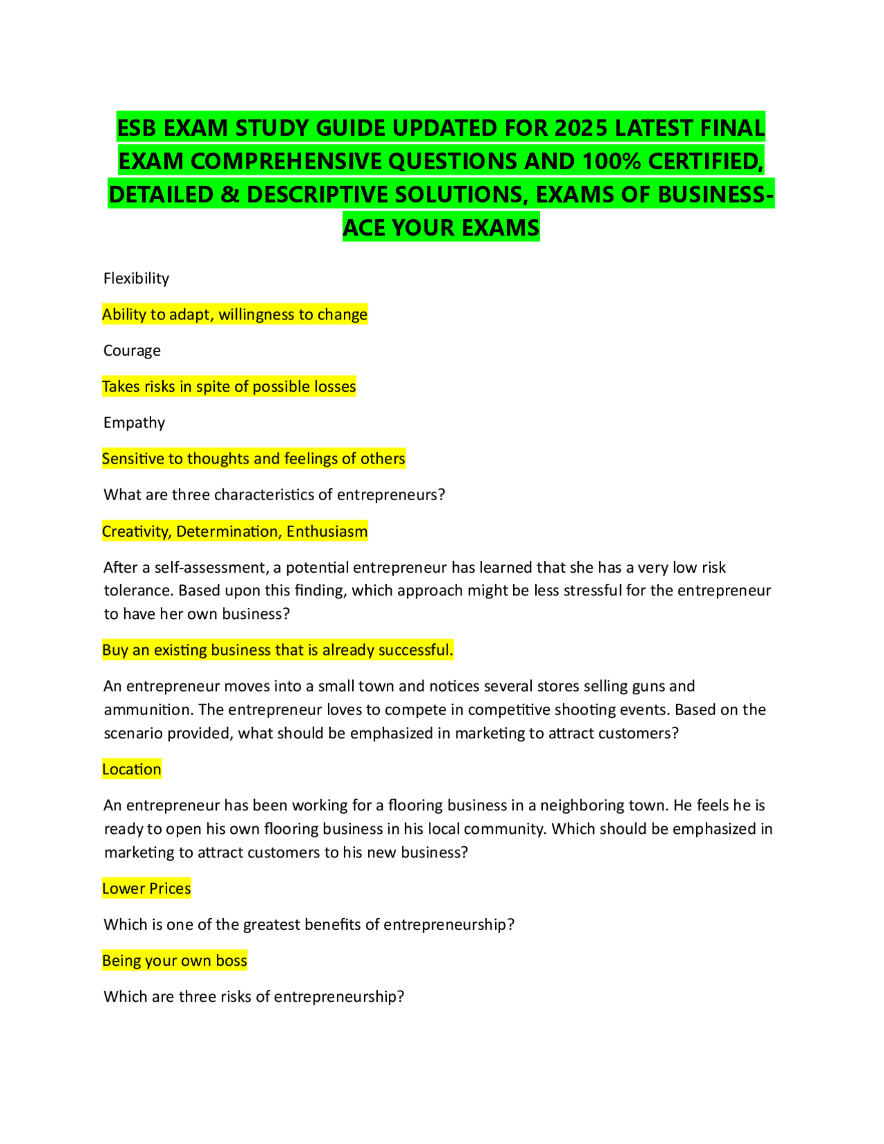 ESB EXAM STUDY GUIDE UPDATED FOR 2025 LATEST FINAL EXAM COMPREHENSIVE ...