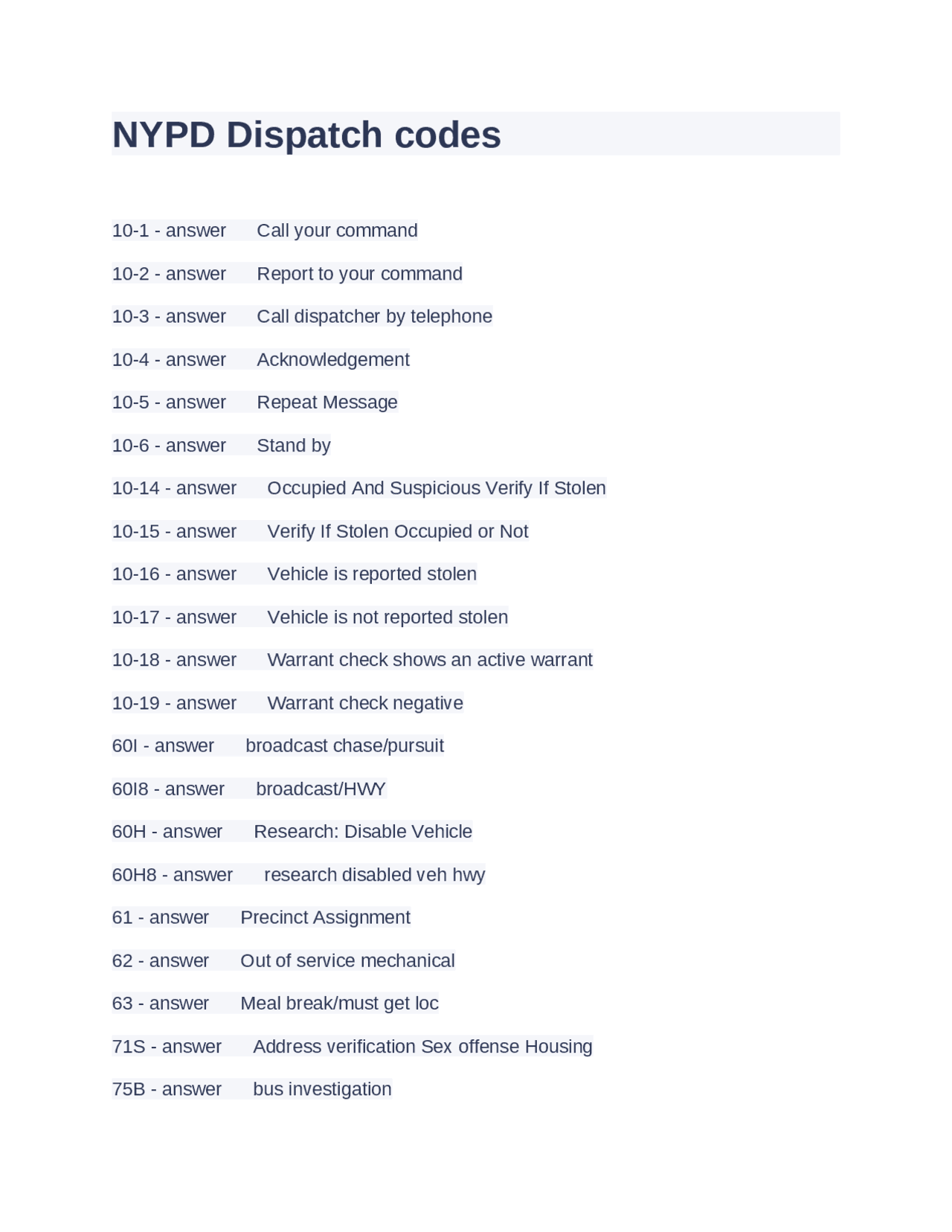 NYPD Dispatch codes Questions and Answers Latest Updated | Exams ...