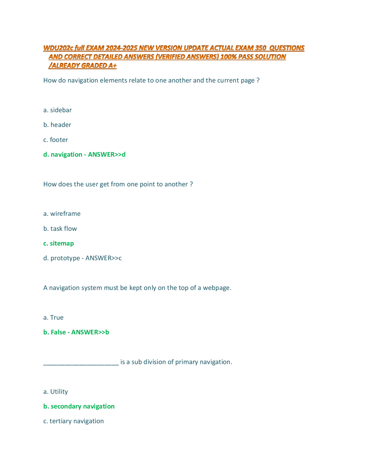 WDU202c full Exam 2025–2026 Accurate Real Exam Questions and Verified ...