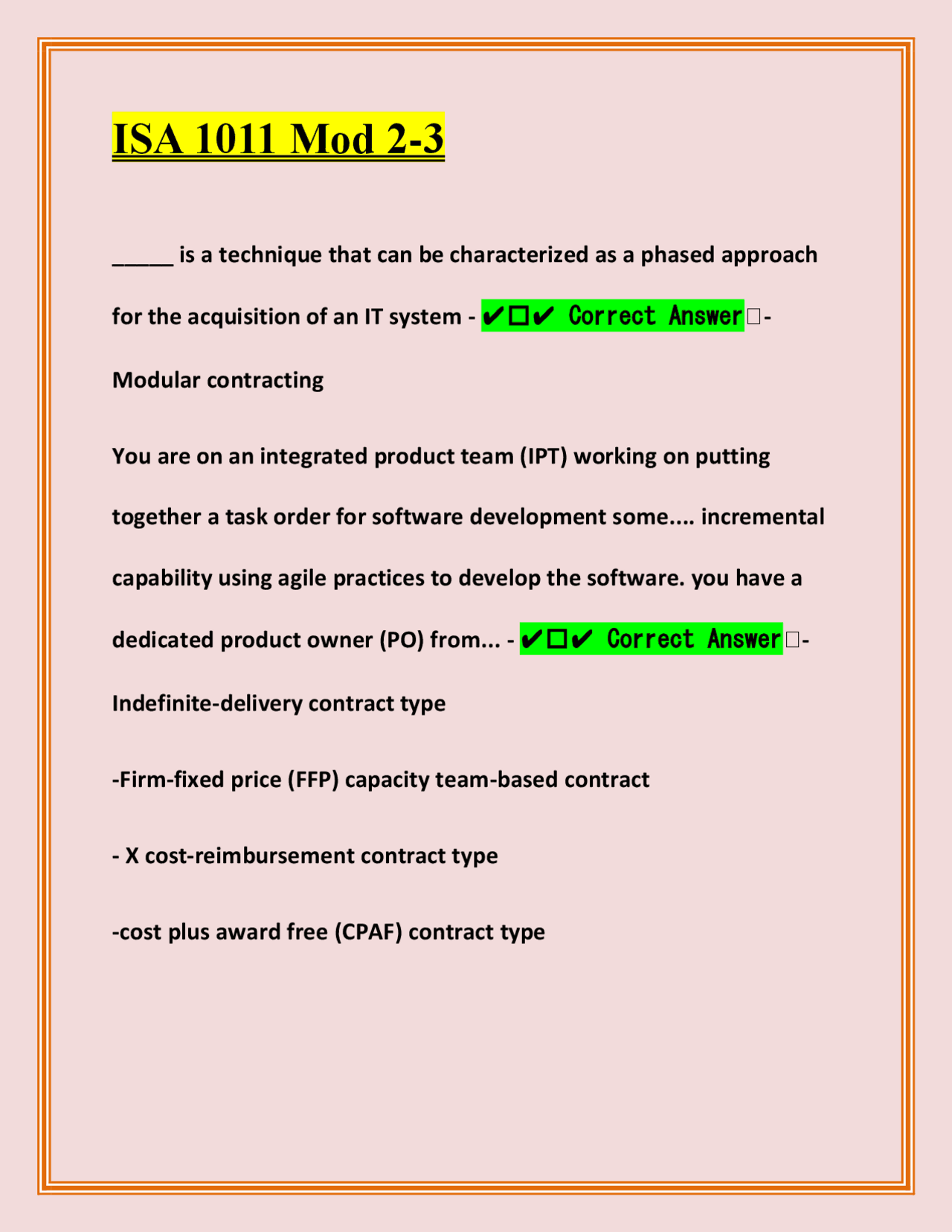 ISA 1011 Mod 2-3 Ultimate Exam Prep Guide: Questions & Answers for ...