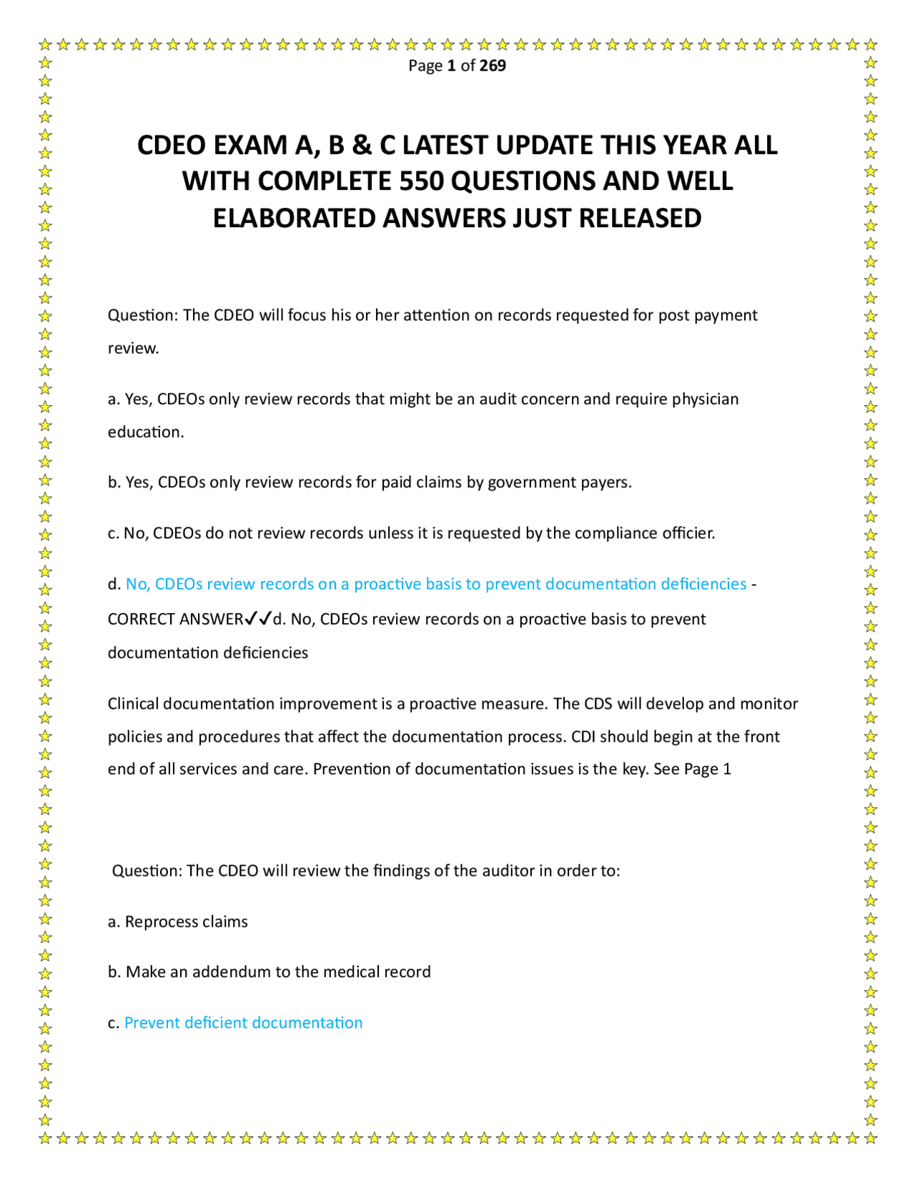 CDEO EXAM A, B & C LATEST UPDATE THIS YEAR ALL WITH COMPLETE 550 ...