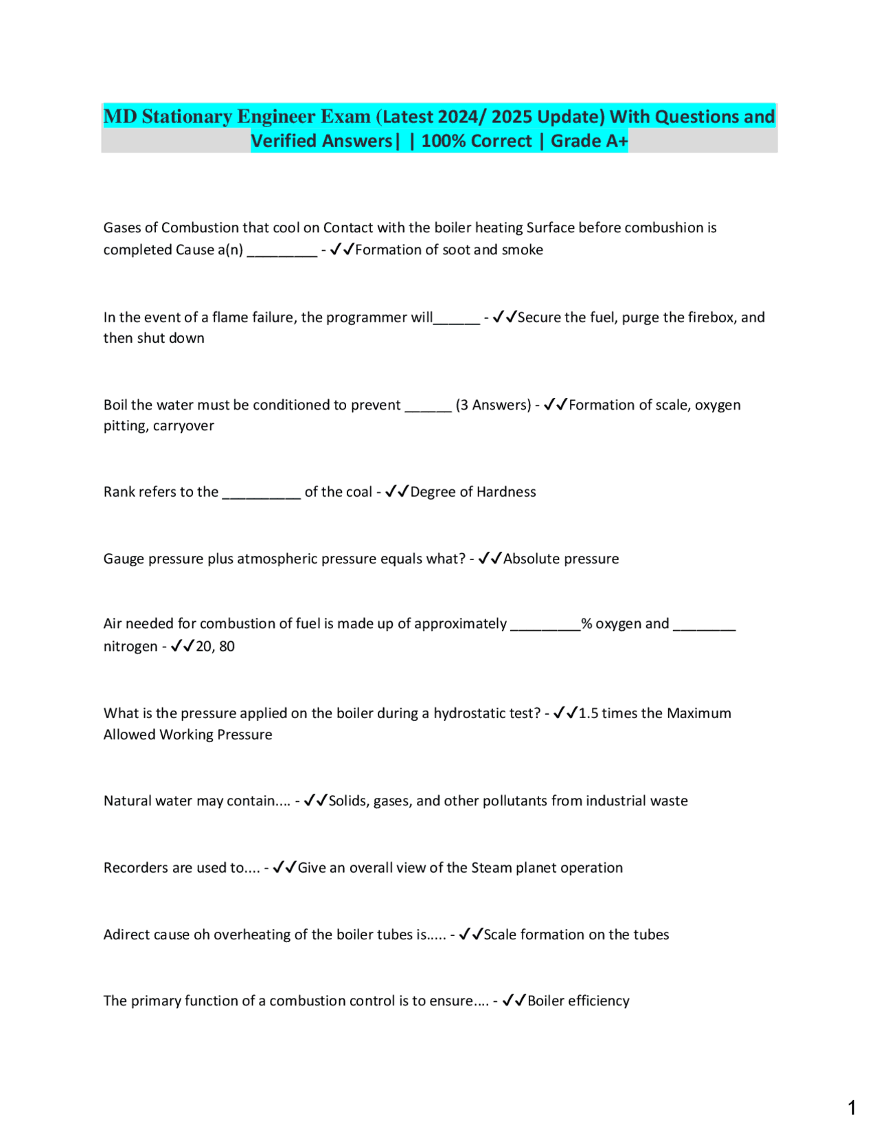 MD Stationary Engineer Exam (Latest 2024/ 2025 Update) With Questions ...