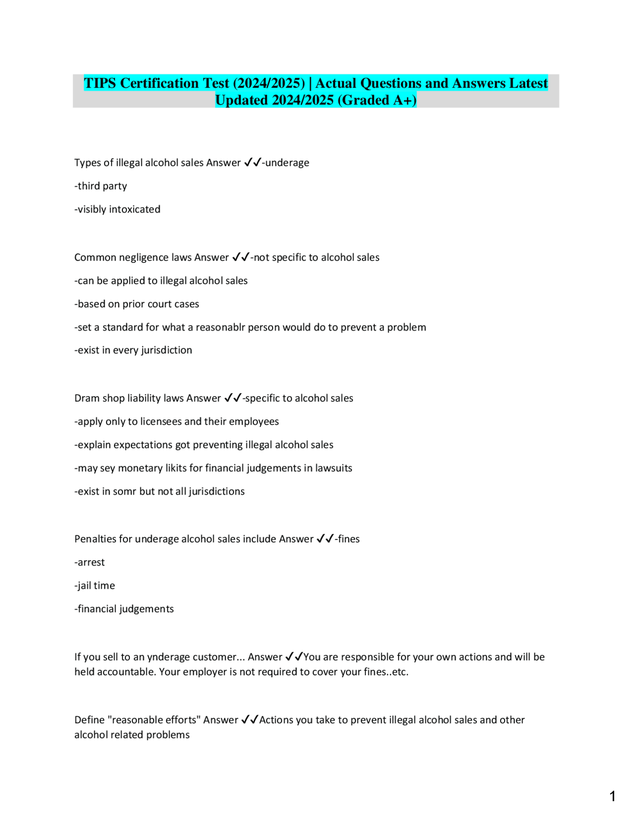 TIPS Certification Test (2024/2025) | Actual Questions and Answers ...