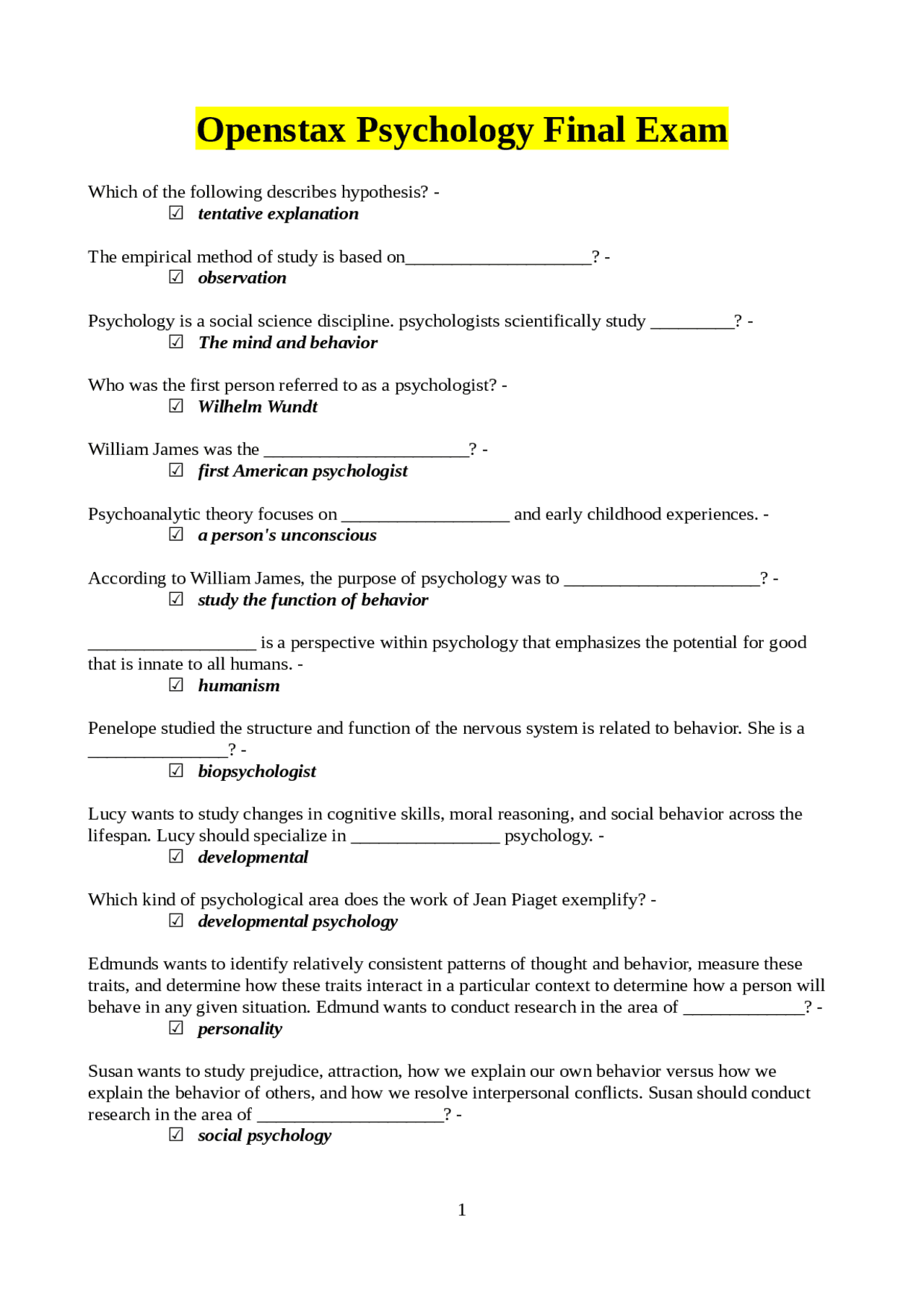 Psychology Final Exam: Comprehensive Review Questions | Exams ...