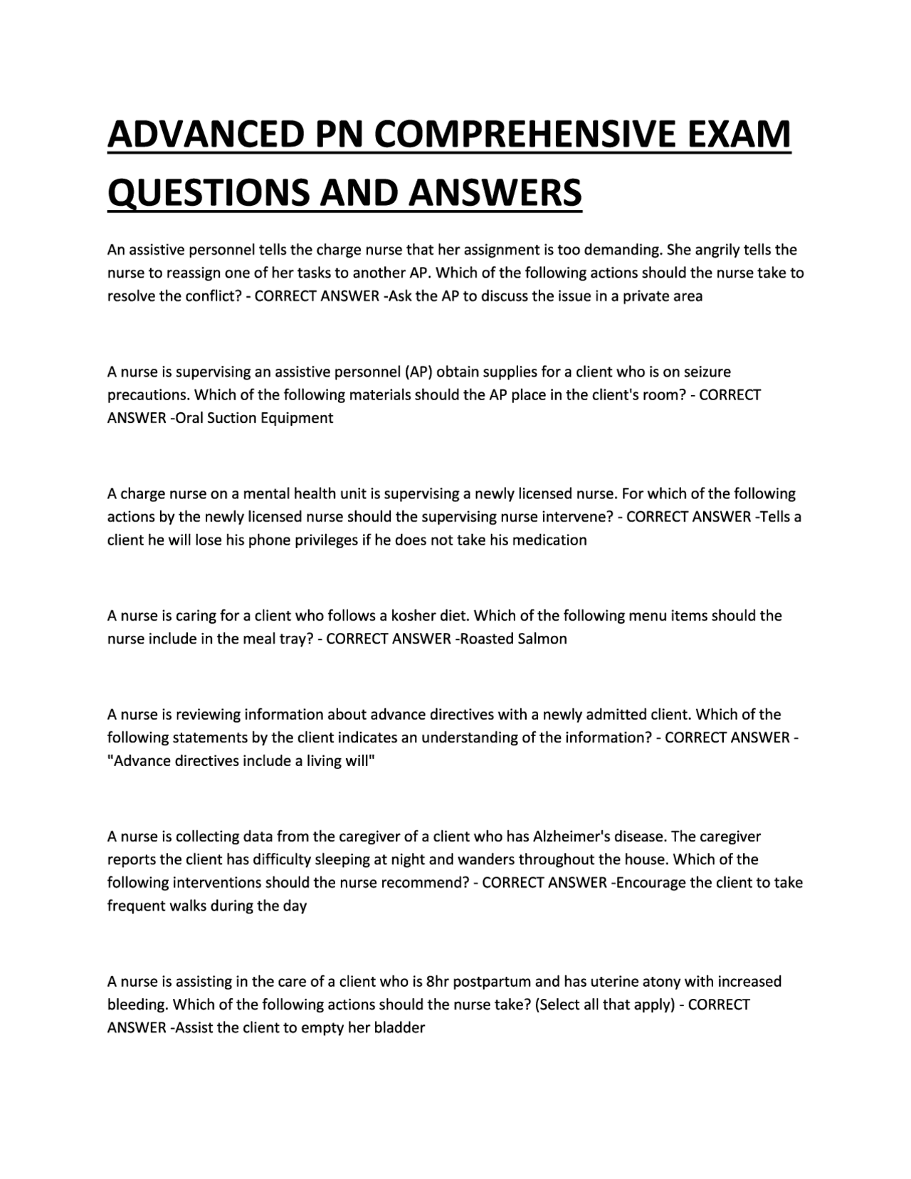 ADVANCED PN COMPREHENSIVE EXAM QUESTIONS AND ANSWERS.pdf | Exams ...