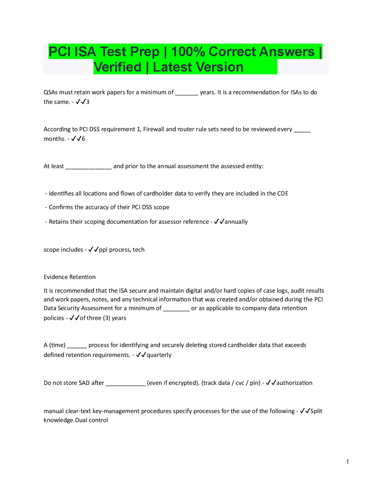 PCI ISA Test Prep | 100% Correct Answers | Verified | Latest Version ...