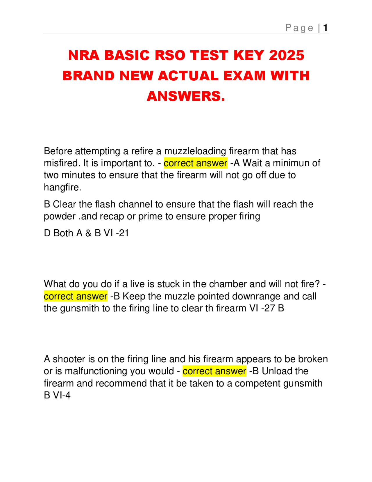 NRA BASIC RSO TEST KEY 2025 BRAND NEW ACTUAL EXAM WITH ANSWERS. | Exams ...