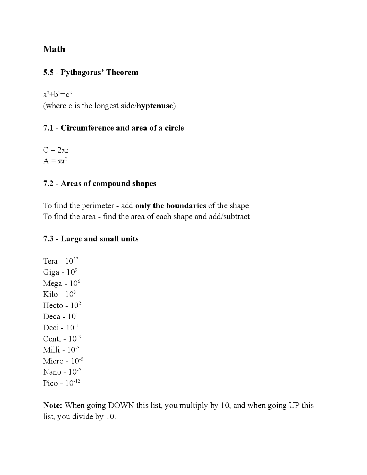 Cambridge stage 9 math notes | Summaries Mathematics | Docsity