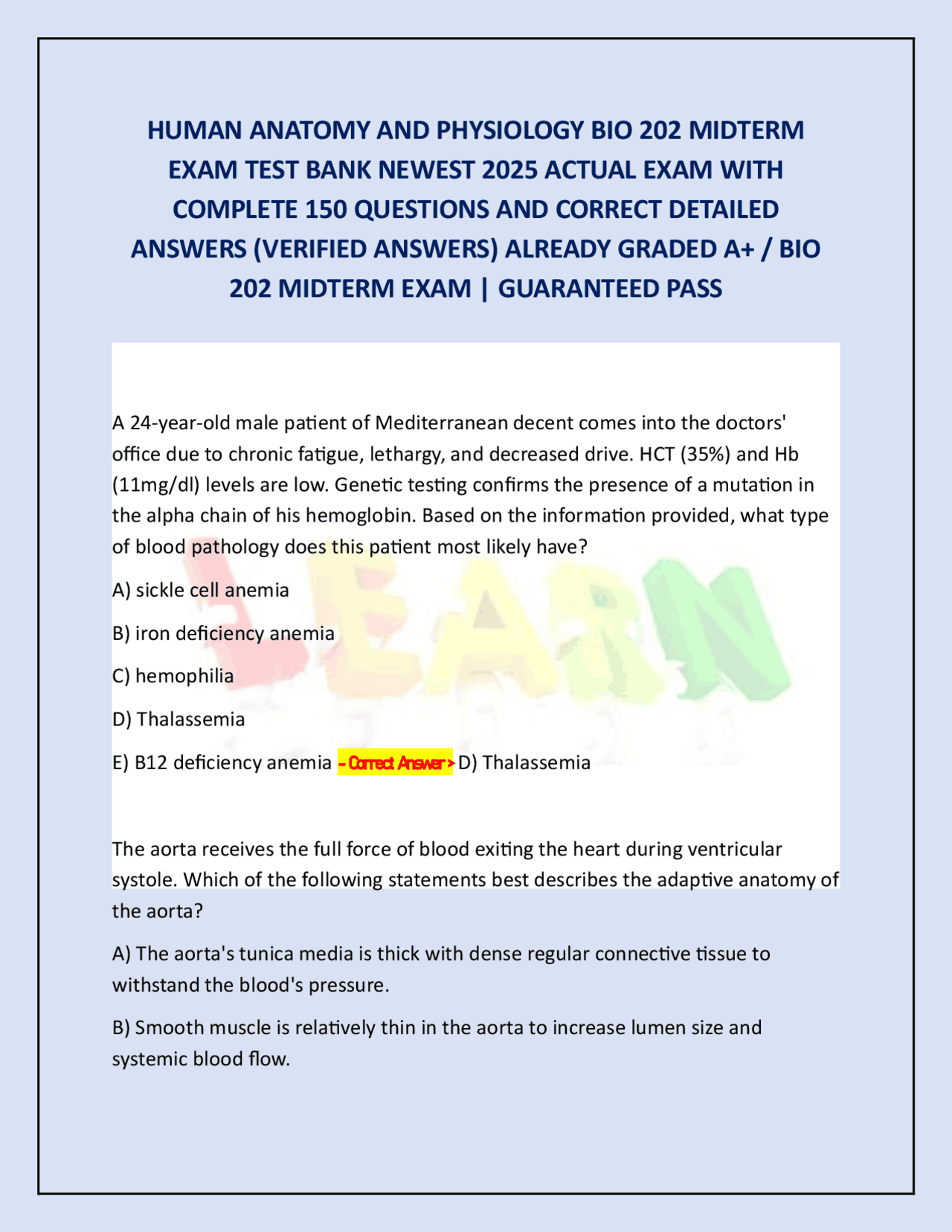 HUMAN ANATOMY AND PHYSIOLOGY BIO 202 MIDTERM EXAM TEST BANK NEWEST 2025 ...