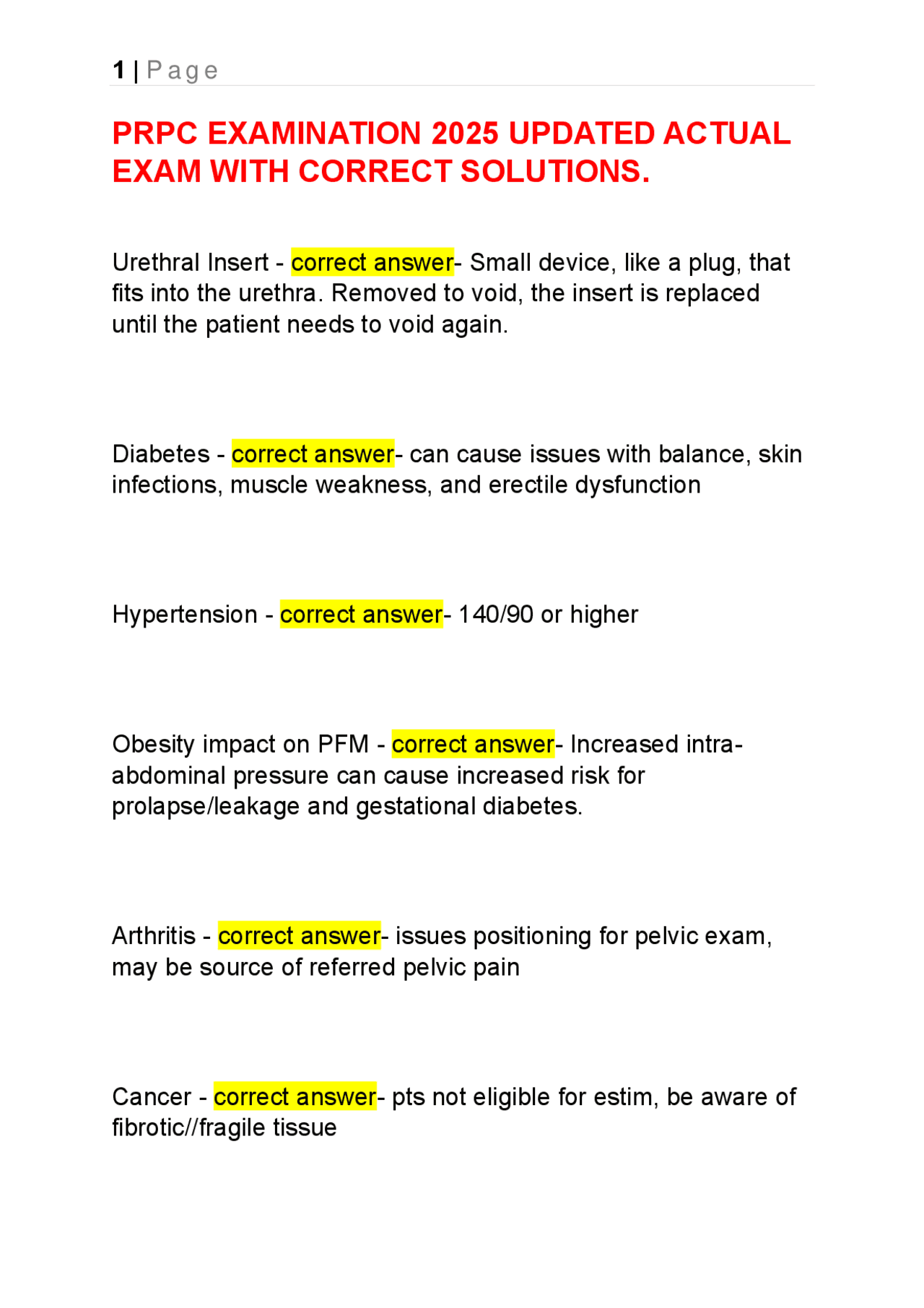 PRPC EXAMINATION 2025 UPDATED ACTUAL EXAM WITH CORRECT SOLUTIONS ...