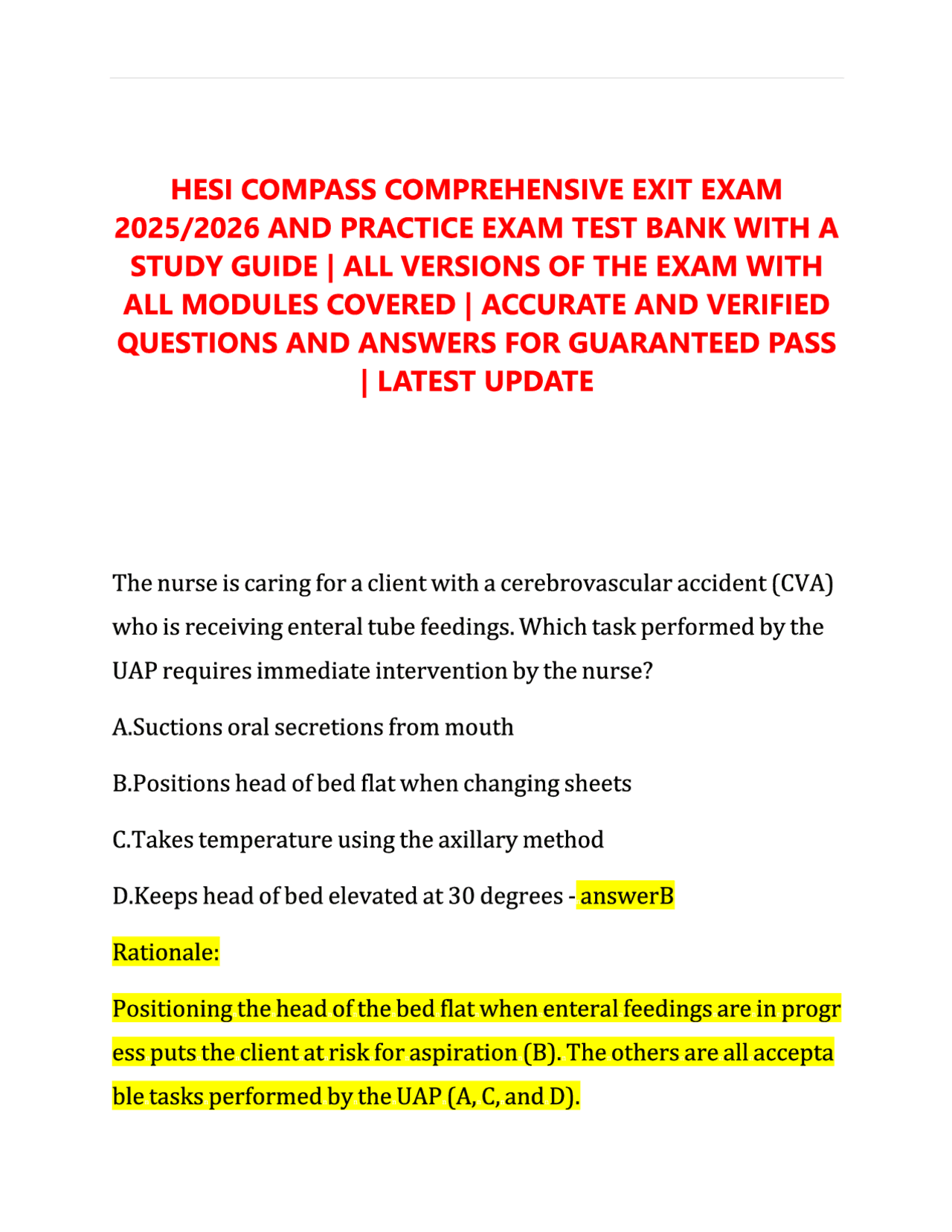 HESI COMPASS COMPREHENSIVE EXIT EXAM 2025.pdf | Exams Nursing | Docsity