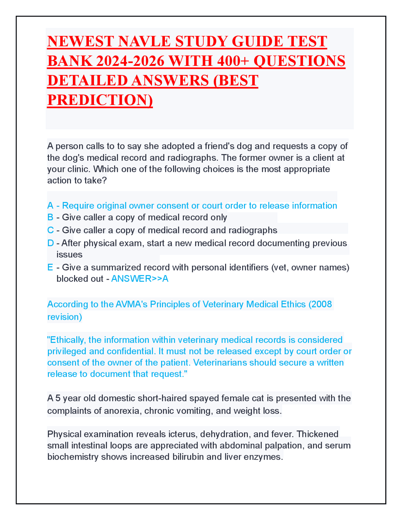 NEWEST NAVLE STUDY GUIDE TEST BANK 2024-2026 WITH 400+ QUESTIONS ...