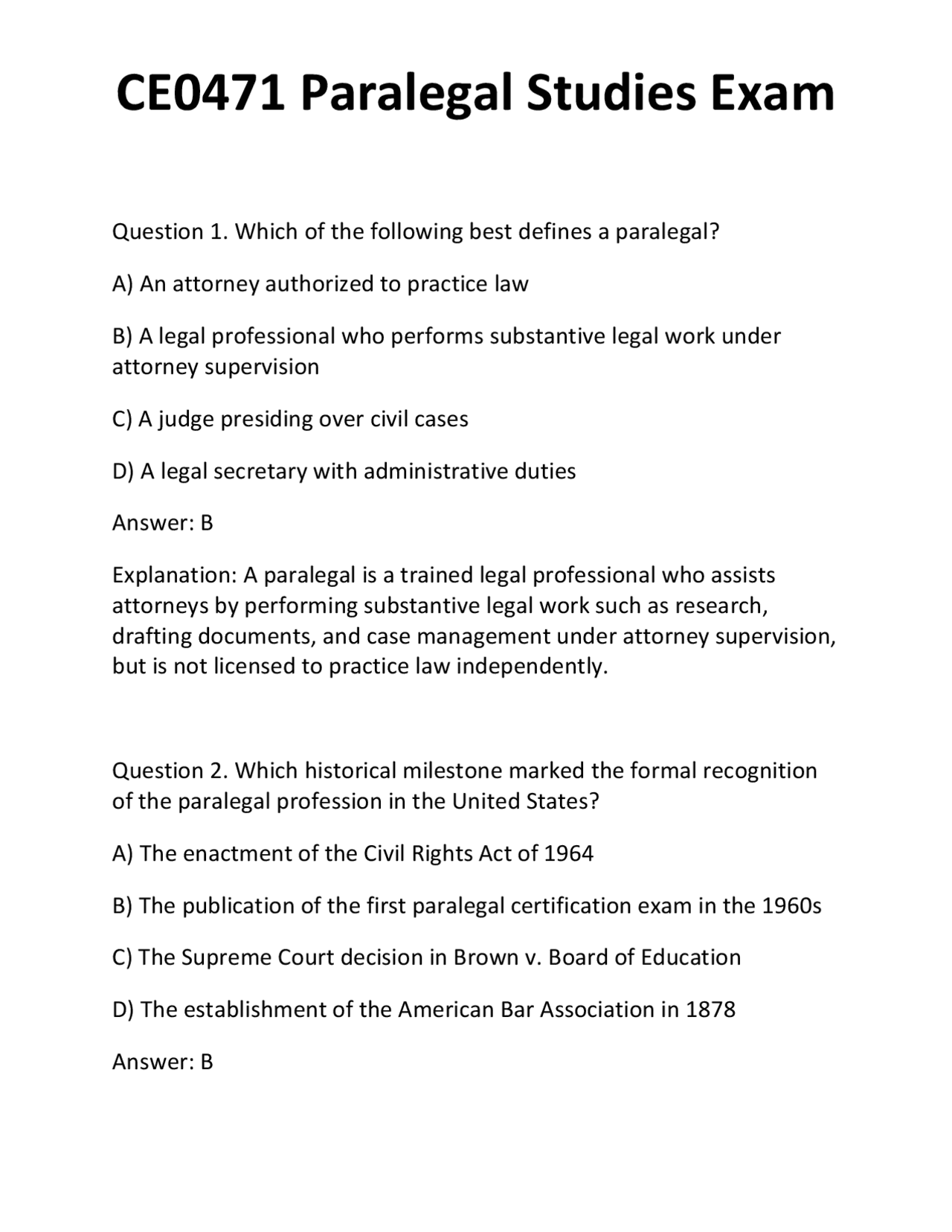 CE0471 Paralegal Studies Exam | Exams Technology | Docsity