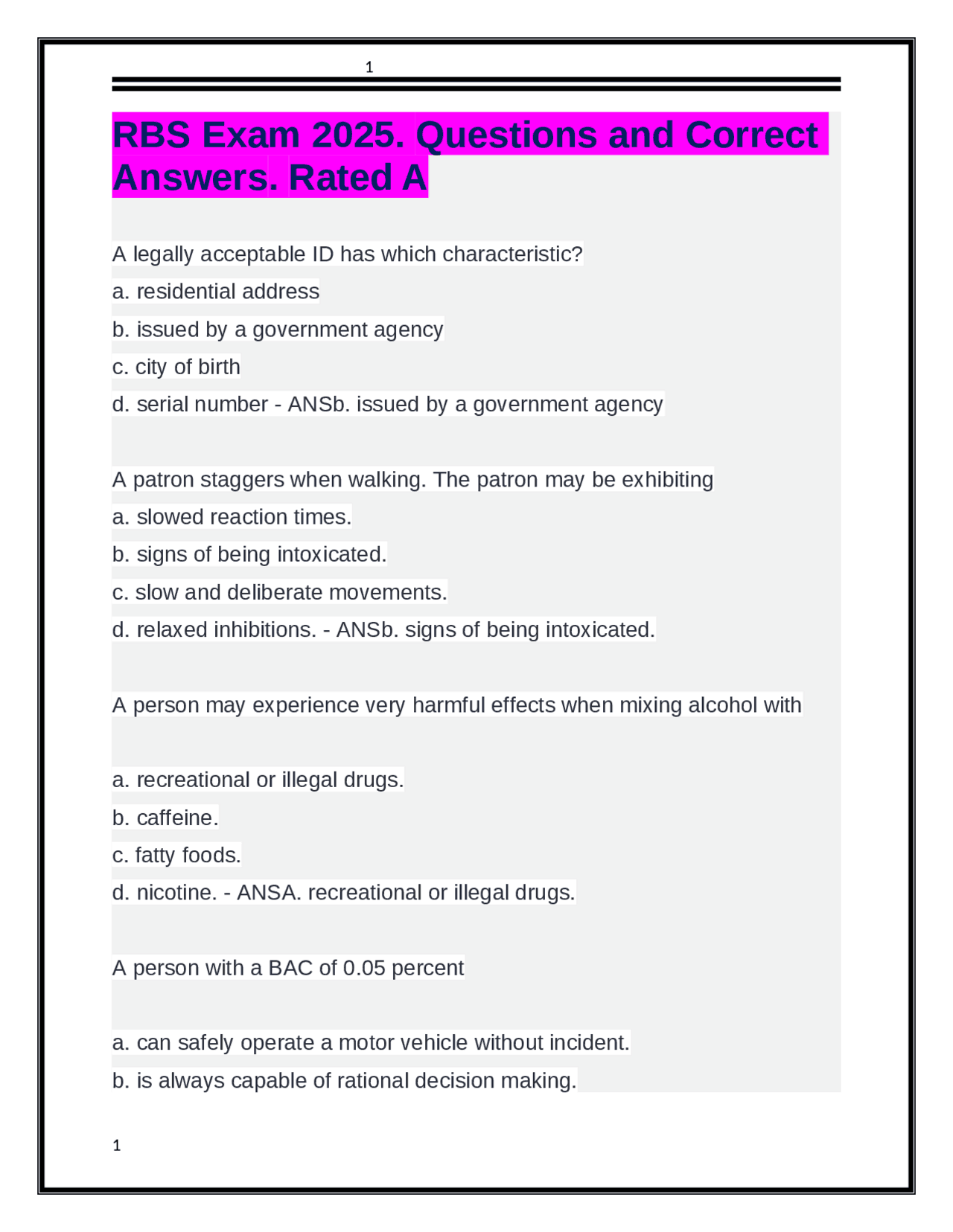 RBS Exam Prep: Questions and Answers on Responsible Beverage Service ...