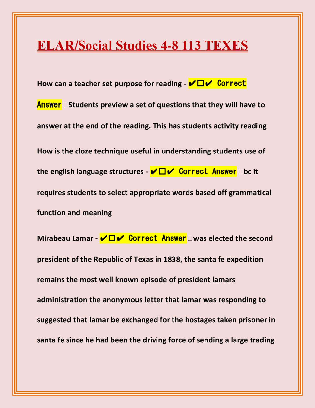ELAR/Social Studies 4-8 113 TEXES Master Your Exam: Premium Practice ...
