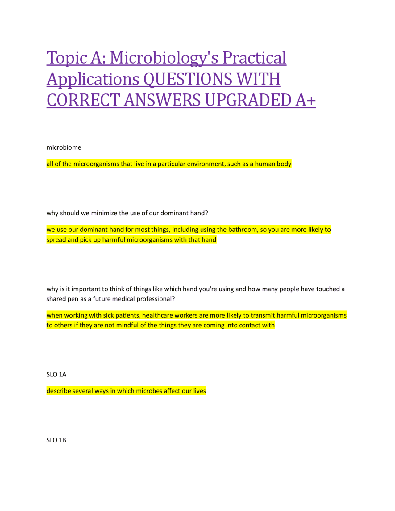 Topic A: Microbiology's Practical Applications QUESTIONS WITH CORRECT ANSWERS UPGRADED A | Exams ...