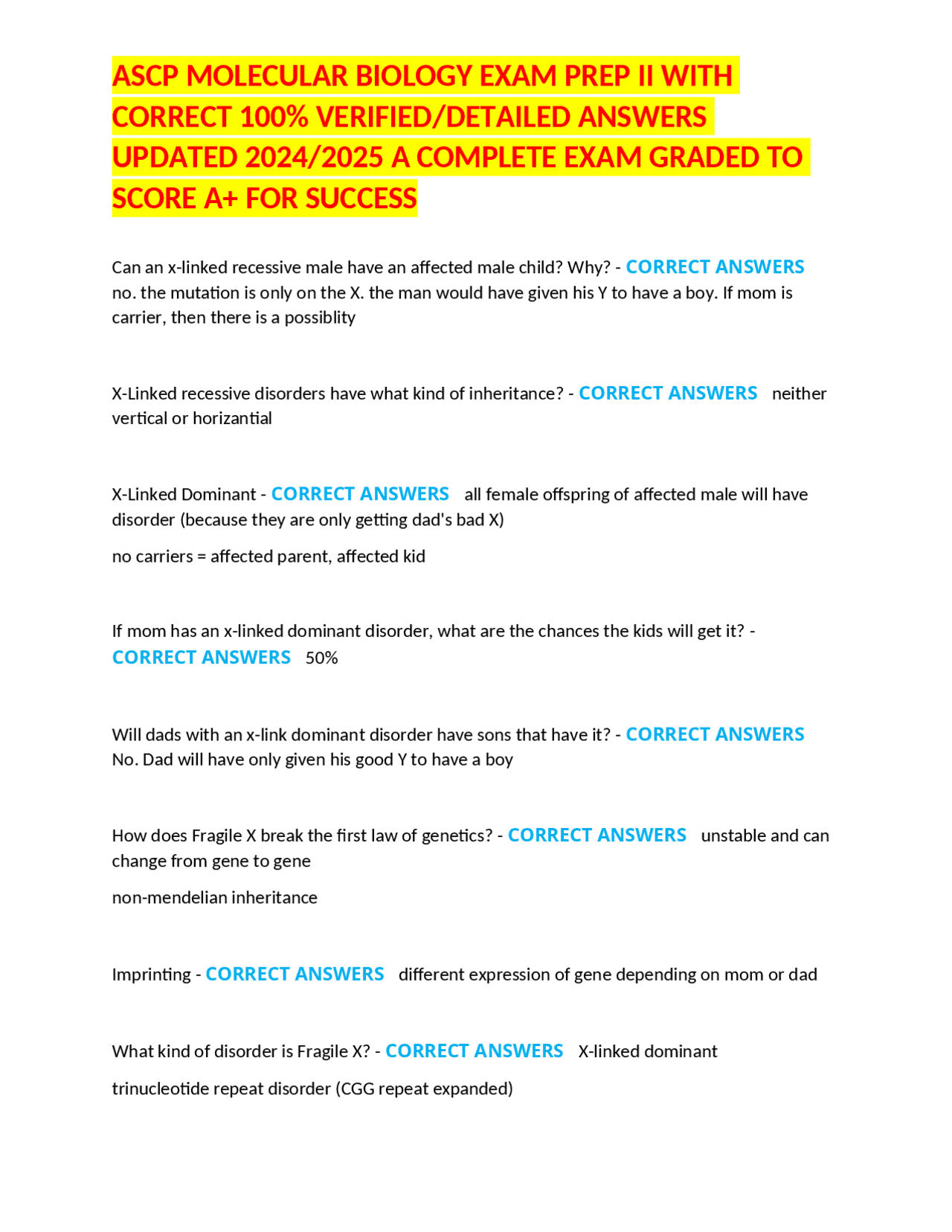 Molecular Biology Exam Prep: Genetic Disorders and Detection Methods ...