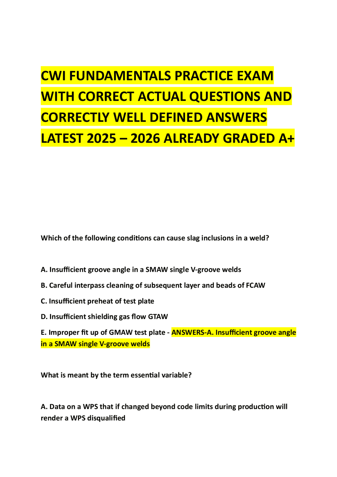 CWI FUNDAMENTALS PRACTICE EXAM WITH CORRECT ACTUAL QUESTIONS | Exams ...