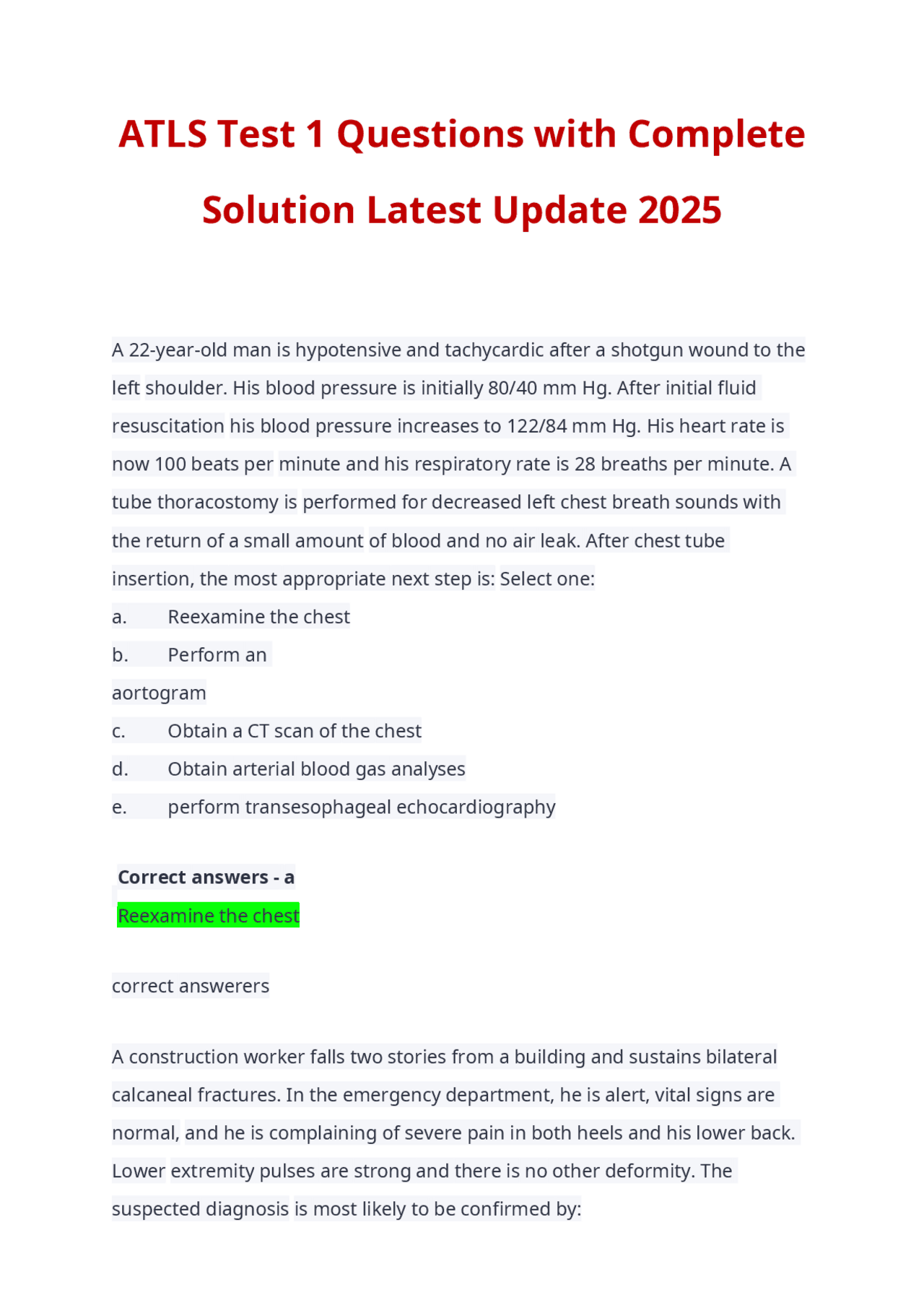 ATLS Test 1 Questions with Complete Solution Latest Update 2025 | Exams ...