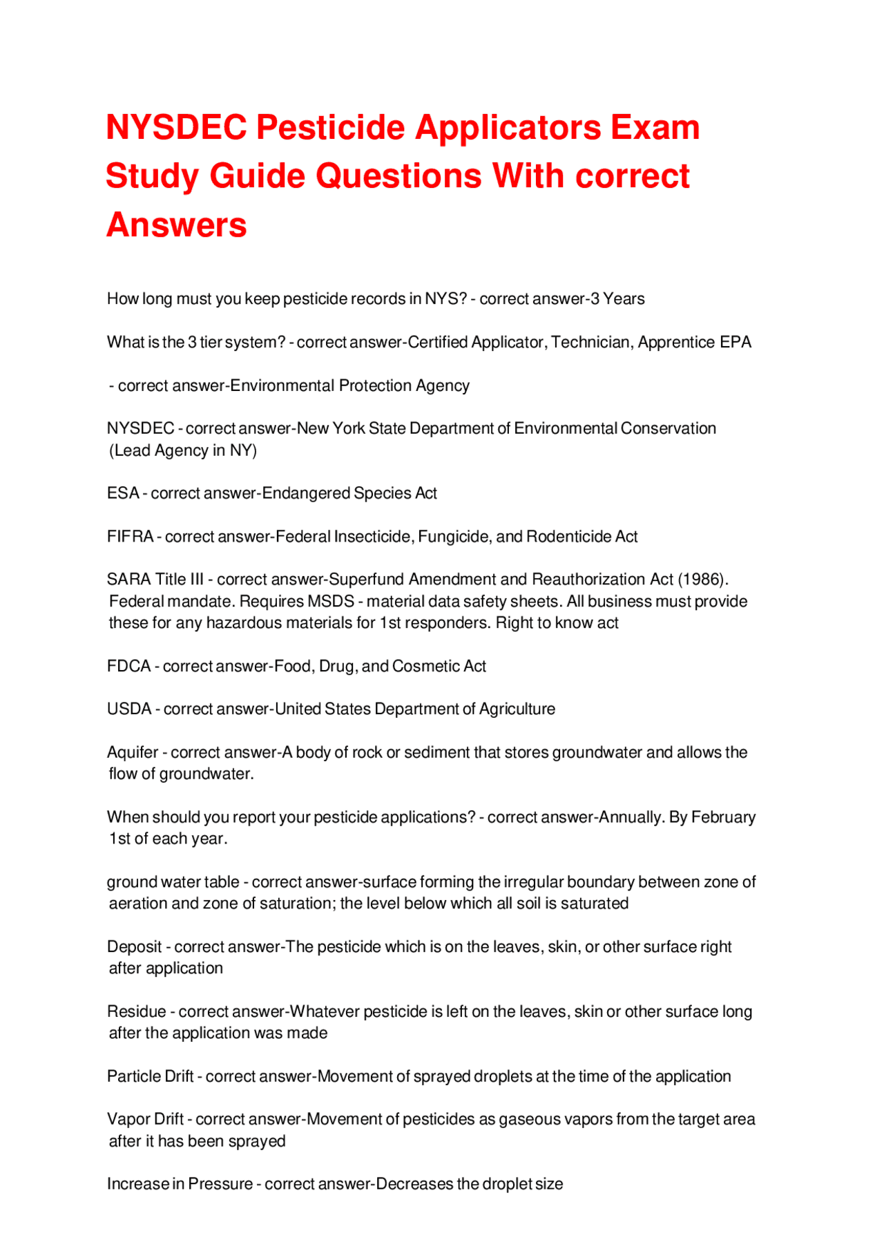 NYSDEC Pesticide Applicators Exam Study Guide Questions With correct ...