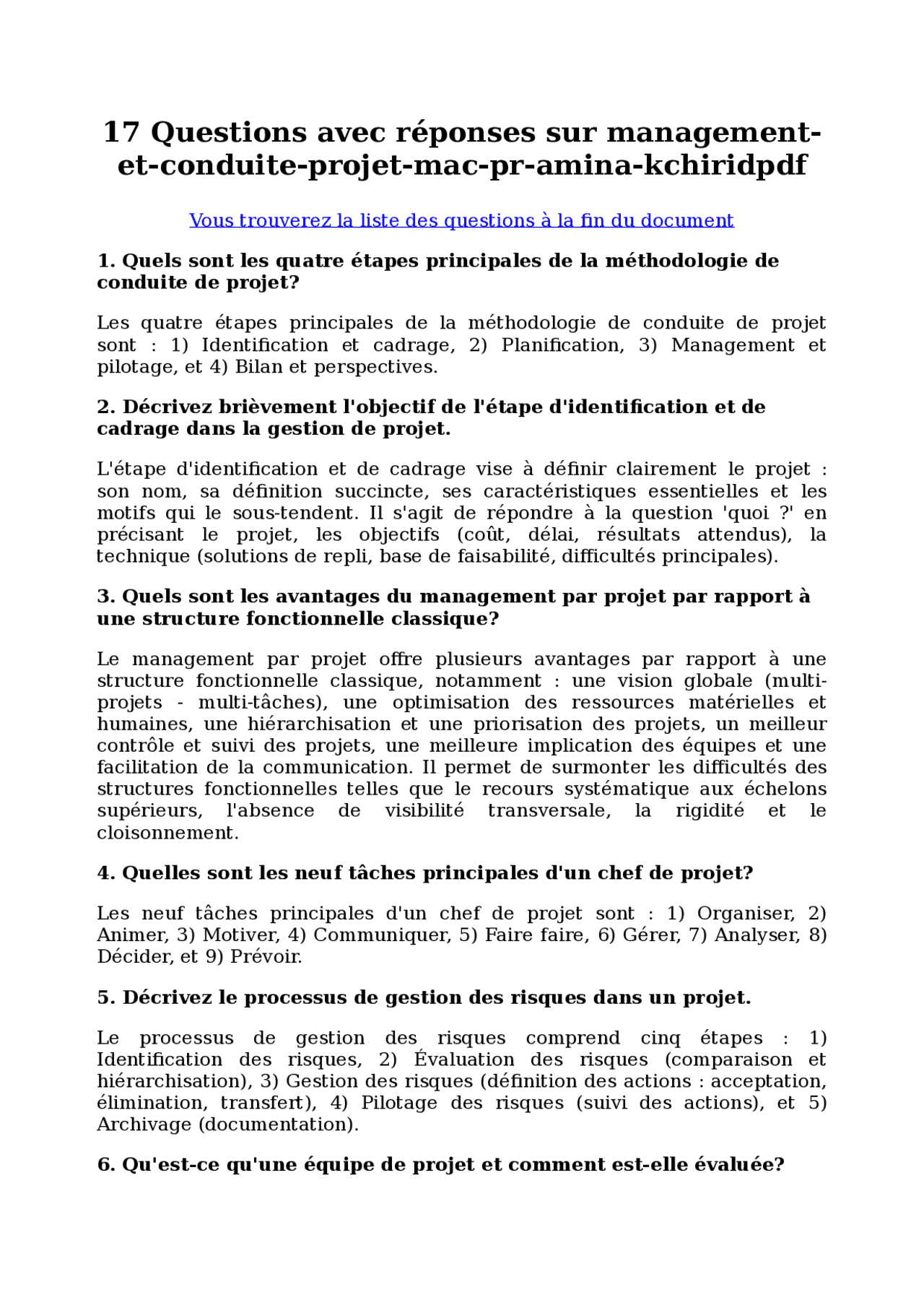 Questions and answers, Project Management Methodologies: A ...