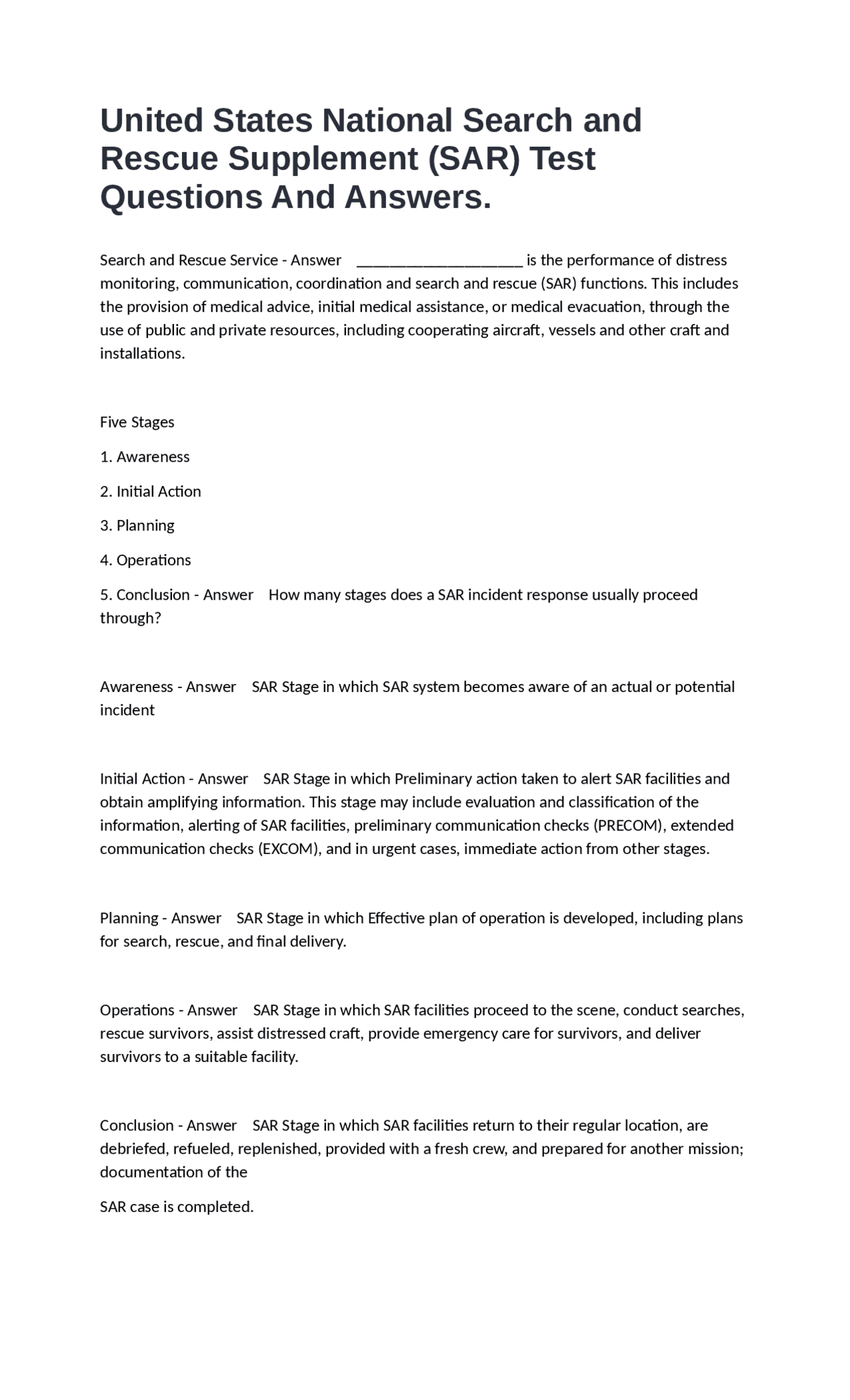 United States National Search and Rescue Supplement (SAR) Test ...
