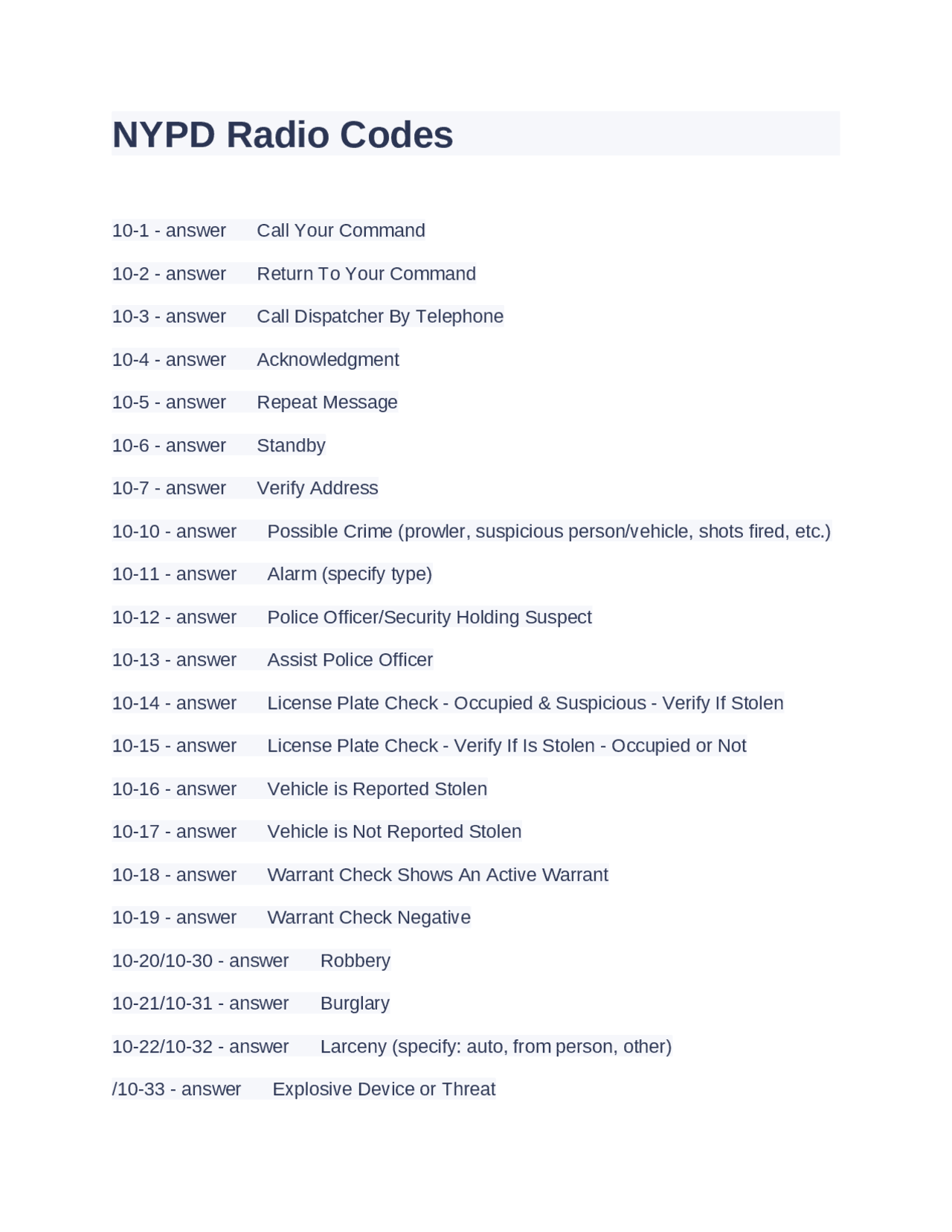 NYPD Radio Codes Questions with Correct Answers | Exams Advanced ...