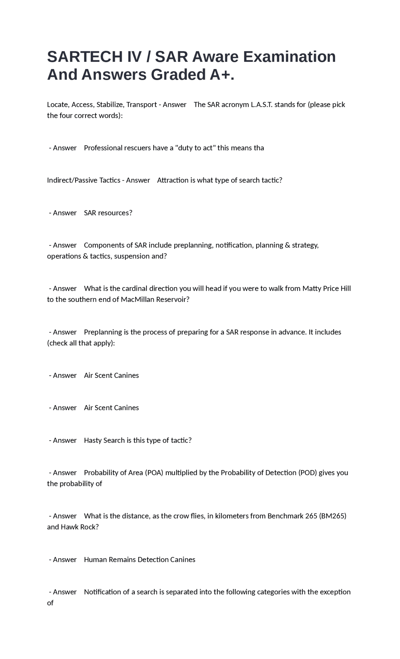 SARTECH IV / SAR Aware Examination And Answers Graded A+. | Exams ...