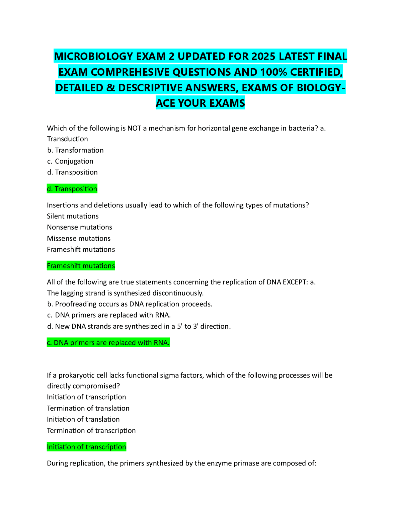 MICROBIOLOGY EXAM 2 UPDATED FOR 2025 LATEST FINAL EXAM COMPREHESIVE ...