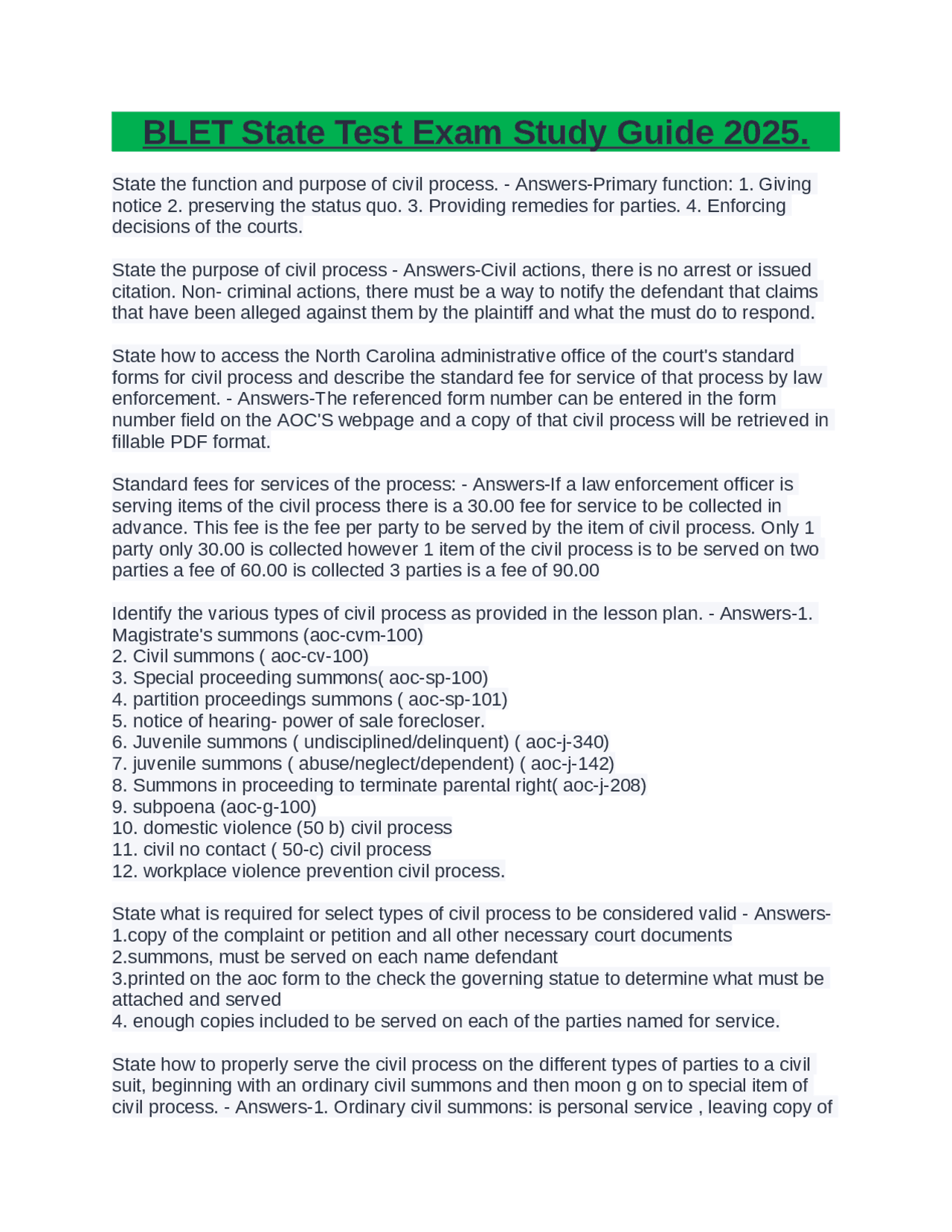 BLET State Test Exam Study Guide 2025. | Exams Nursing | Docsity