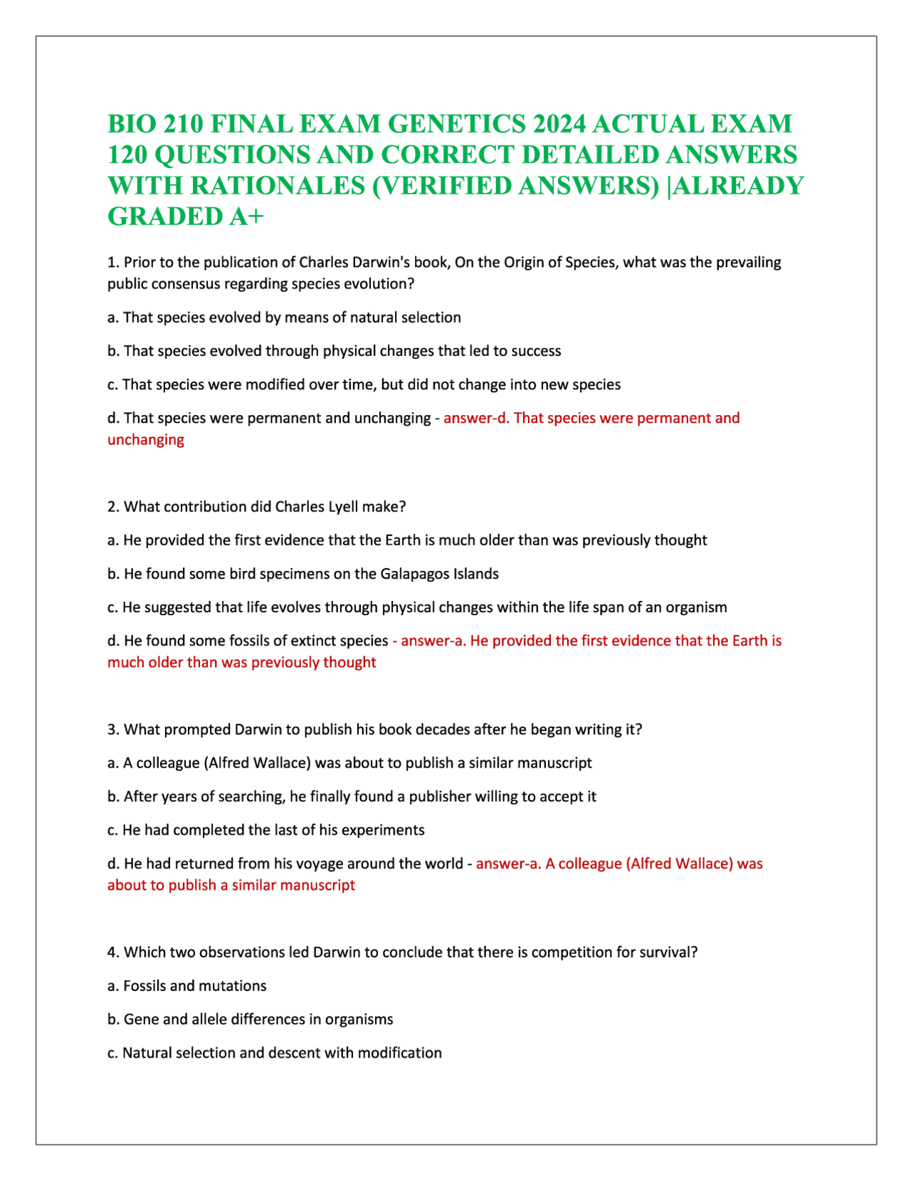 Bio 210 final exam genetics 2024 actual exam 120 questions and correct ...
