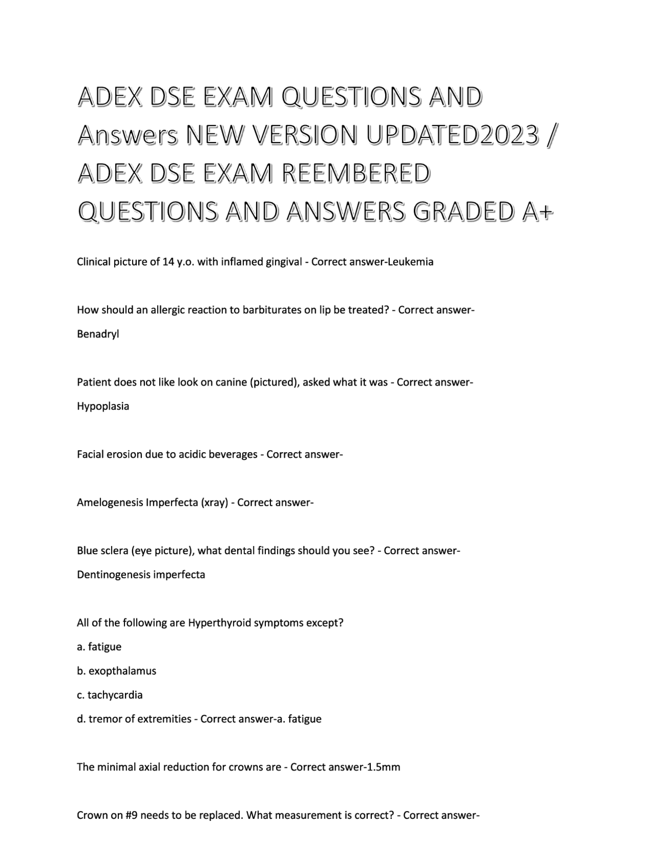 ADEX DSE EXAM 2025 QUESTIONS AND DETAILED CORRECT ANSWERS| A+ GRADE ...
