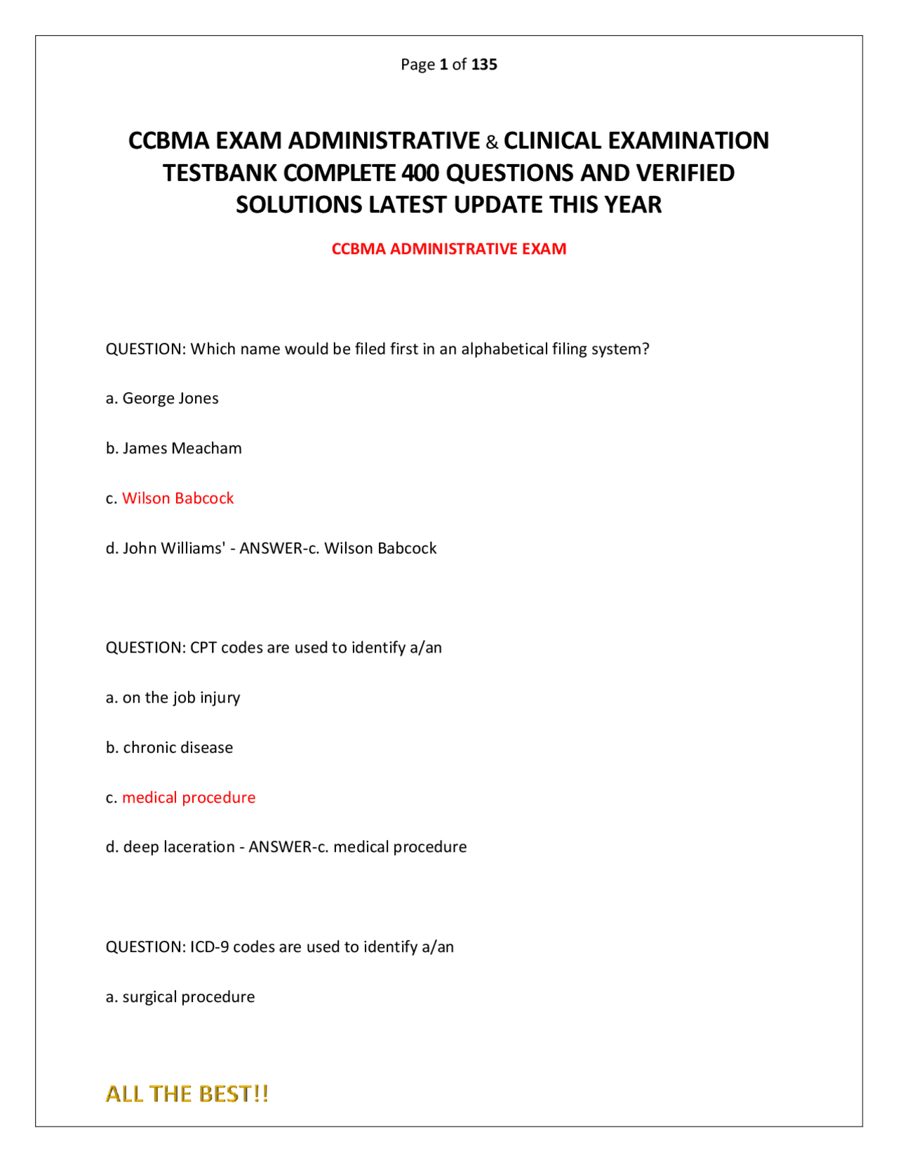 CCBMA EXAM ADMINISTRATIVE & CLINICAL EXAMINATION TESTBANK COMPLETE 400 ...